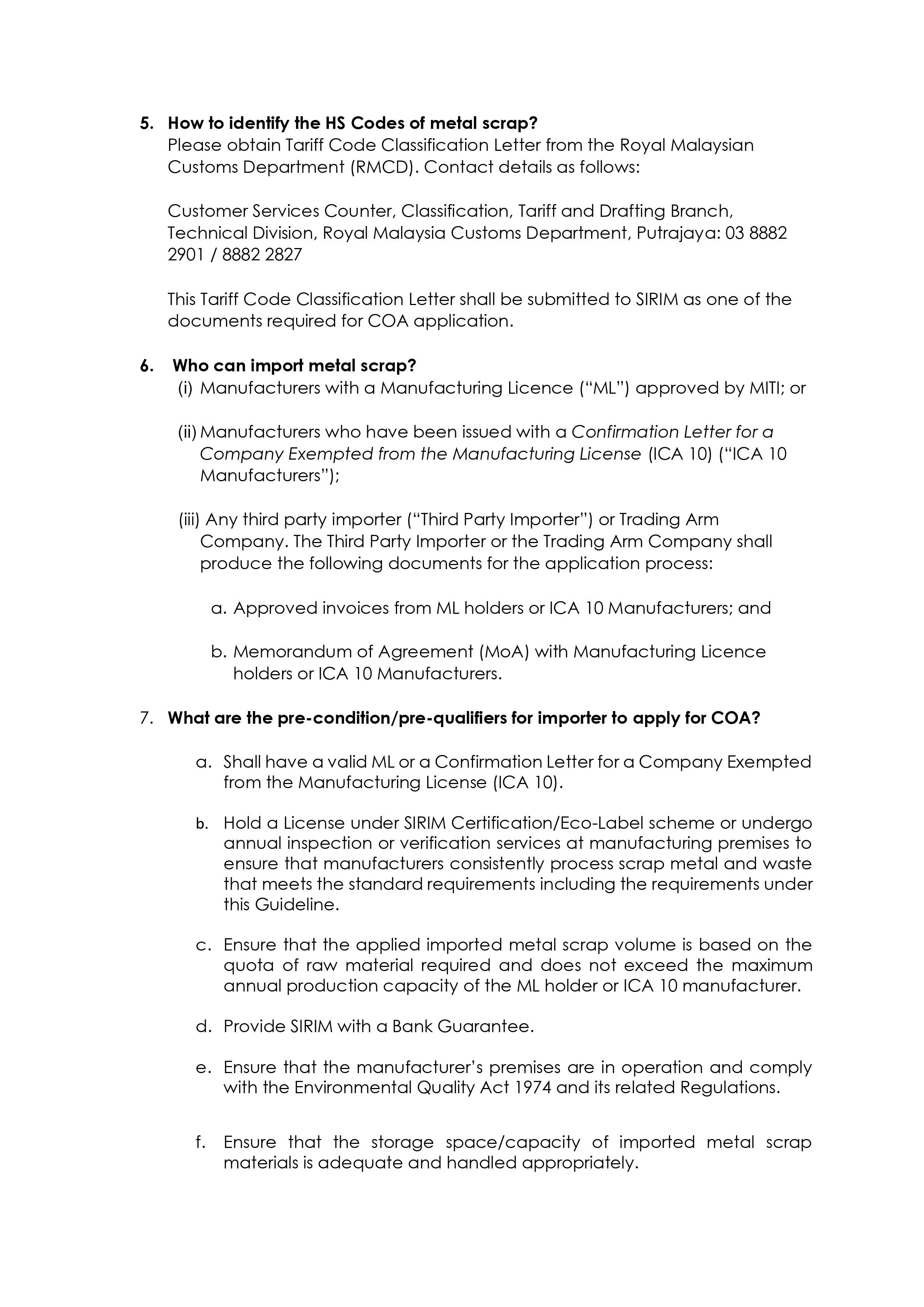 Malaysian Customs Tariff