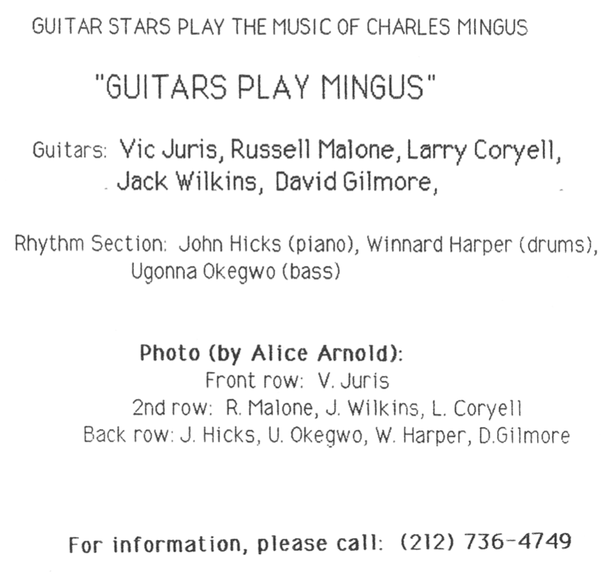 Honoring guitarist Jack Wilkins (June 4, 1944-May 5, 2023) — CHARLES MINGUS