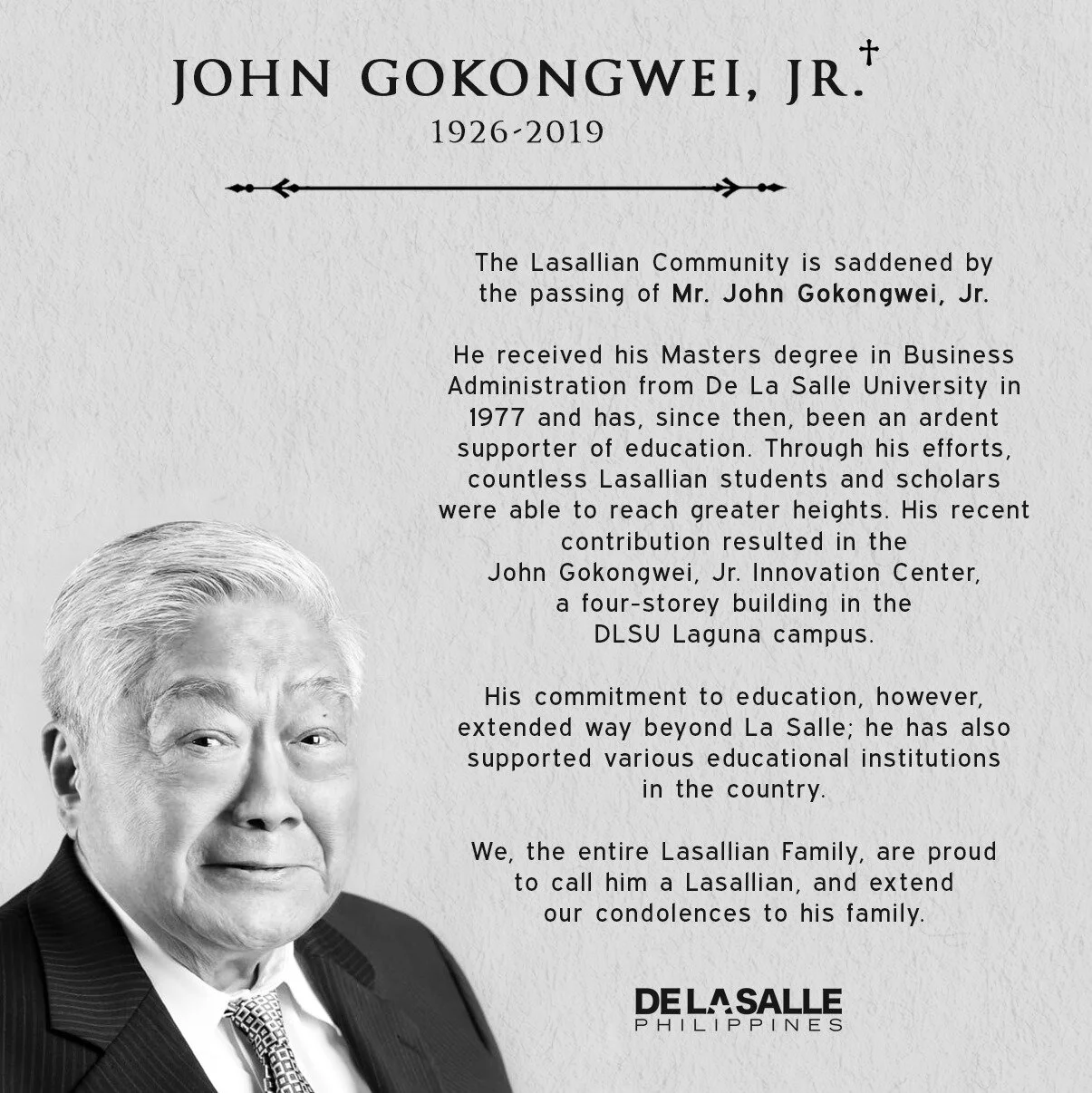 Mr. John Gokongwei, Jr. — De La Salle Philippines