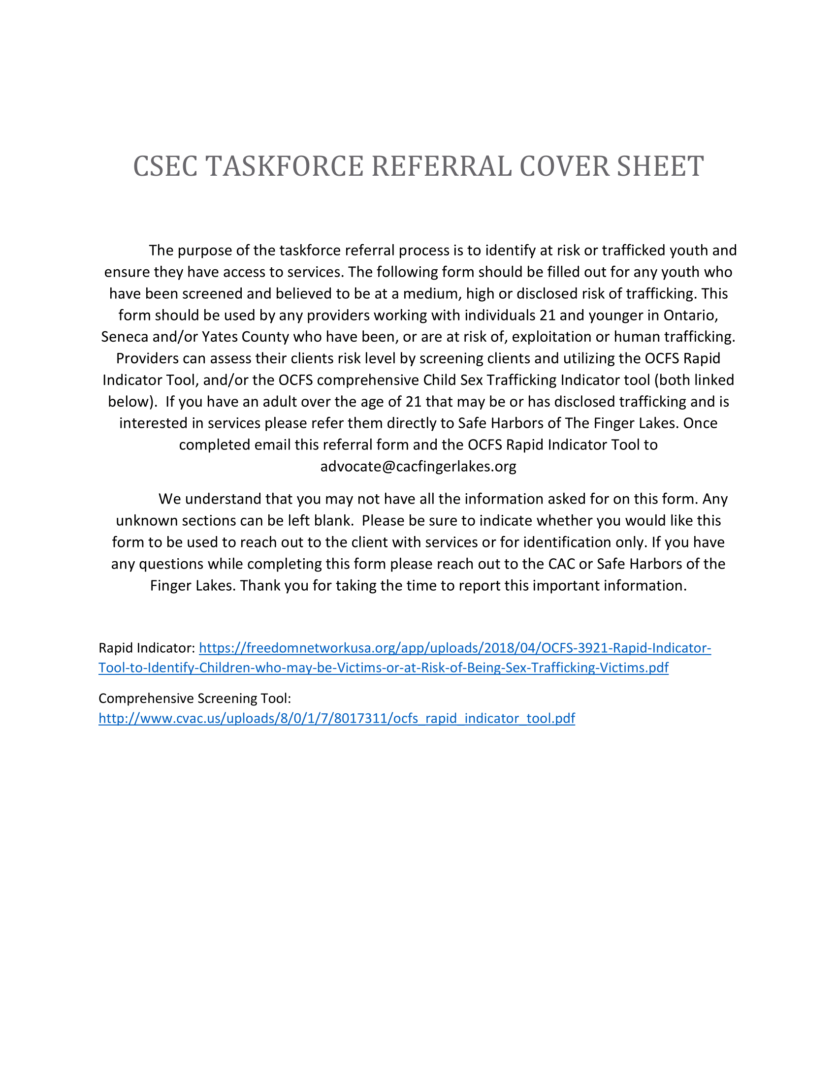 Trafficking - Screening Tools — Child Advocacy Center of the Finger Lakes