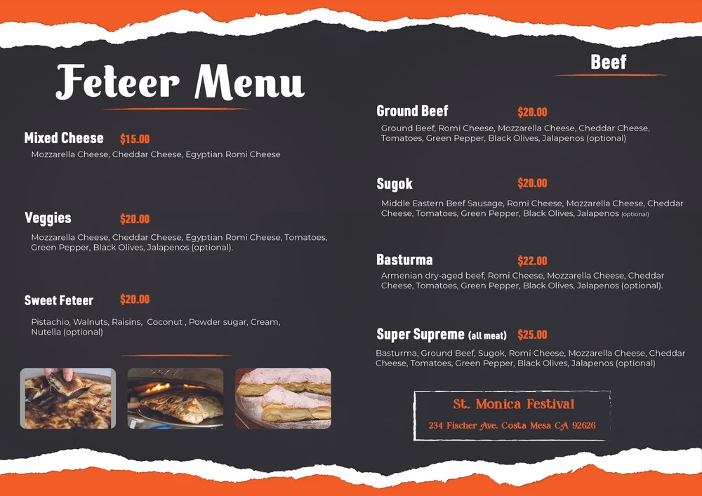 feteer menu — St. Monica