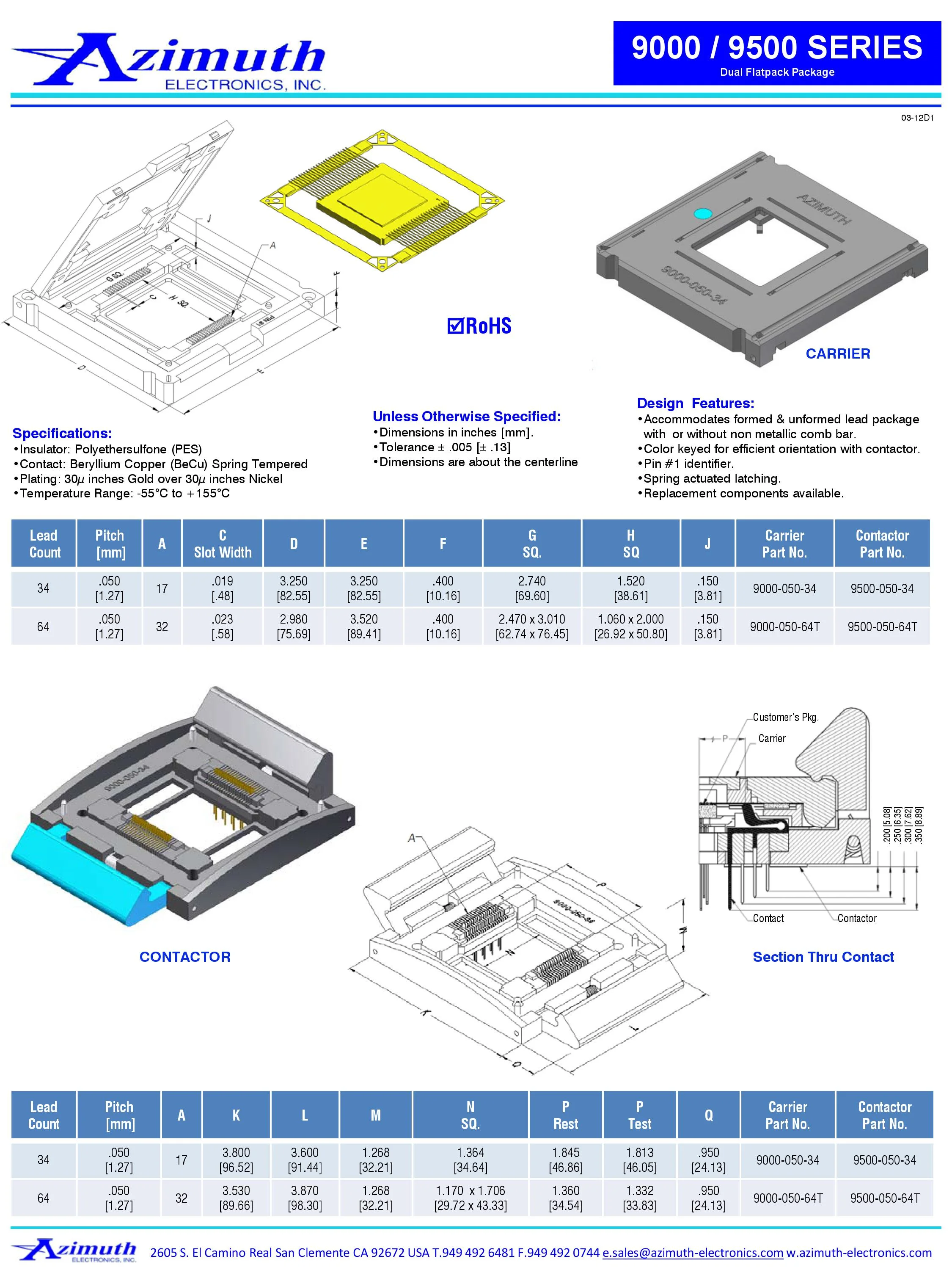 Azimuth Electronics makes Sockets for Dual Flatpack Package 9000/9500 ...