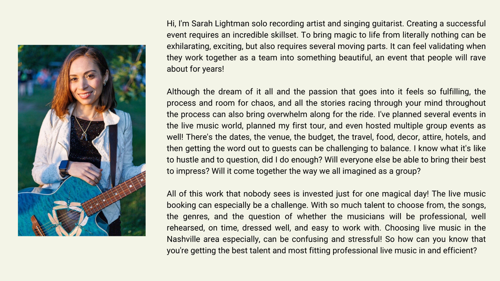private booking — Sarah Lightman