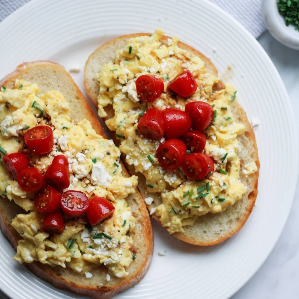 Eggs on Toast with Feta, Chives, & Tomato Relish — From April's Kitchen