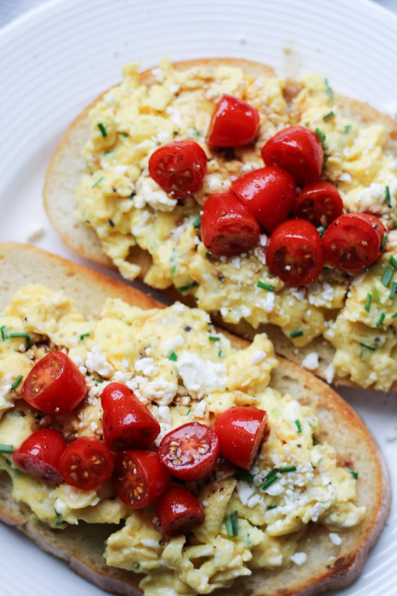 Eggs on Toast with Feta, Chives, & Tomato Relish — From April's Kitchen