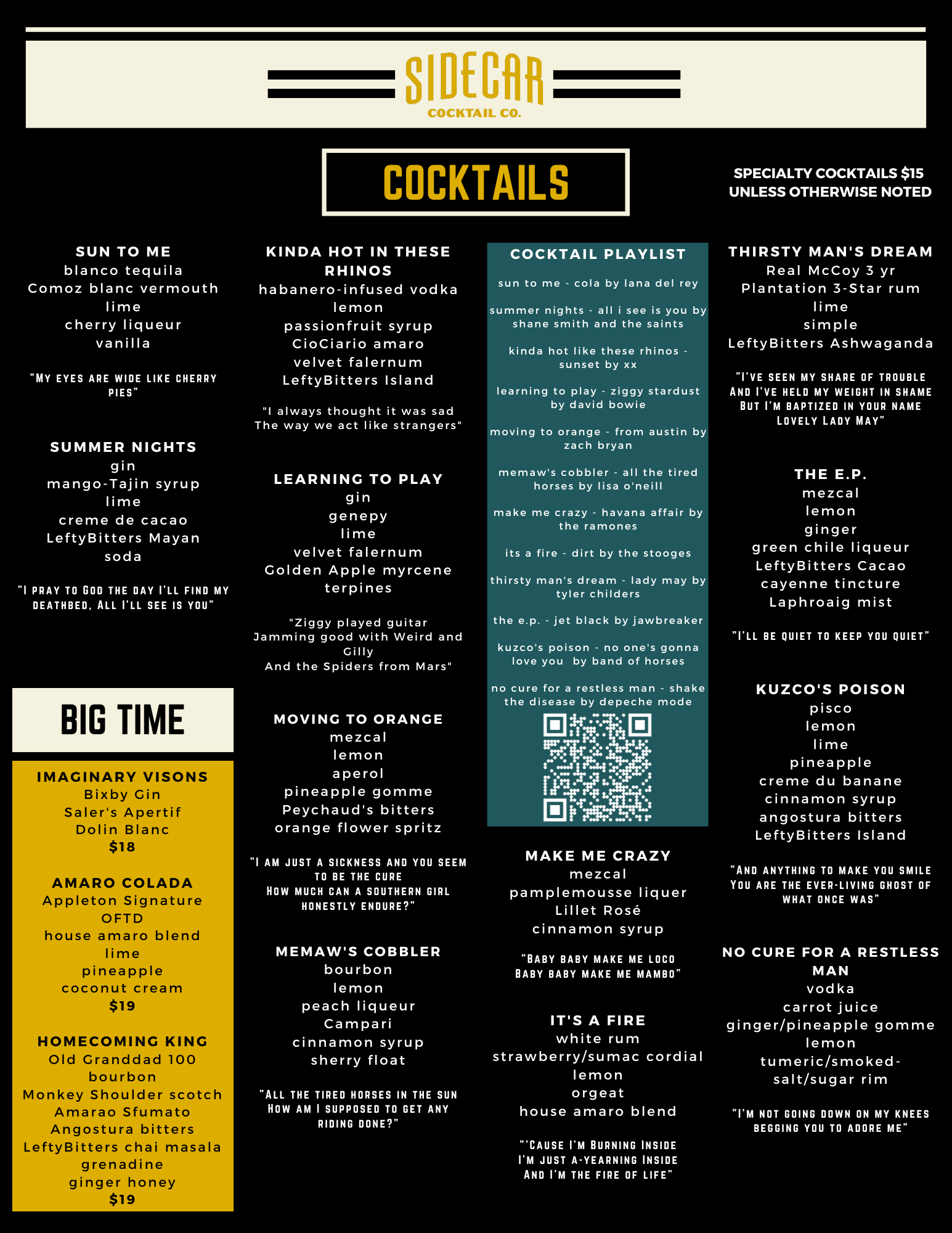 Beverage Menus — Sidecar Cocktail Co.