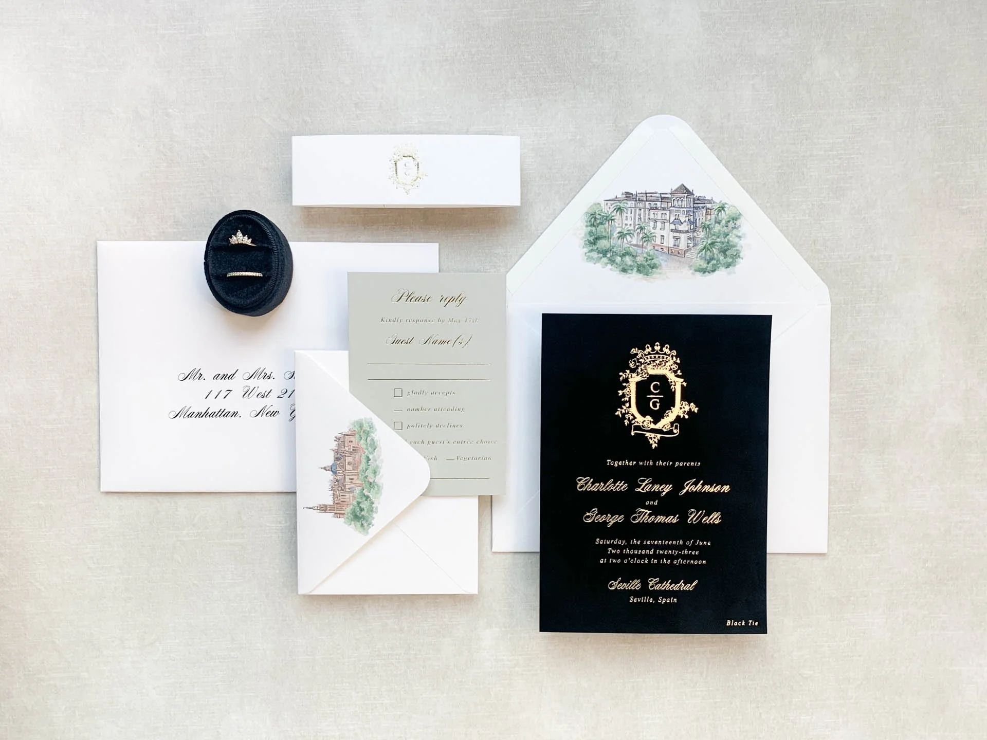 Velvet wedding invitation — LETTERING BY GRG