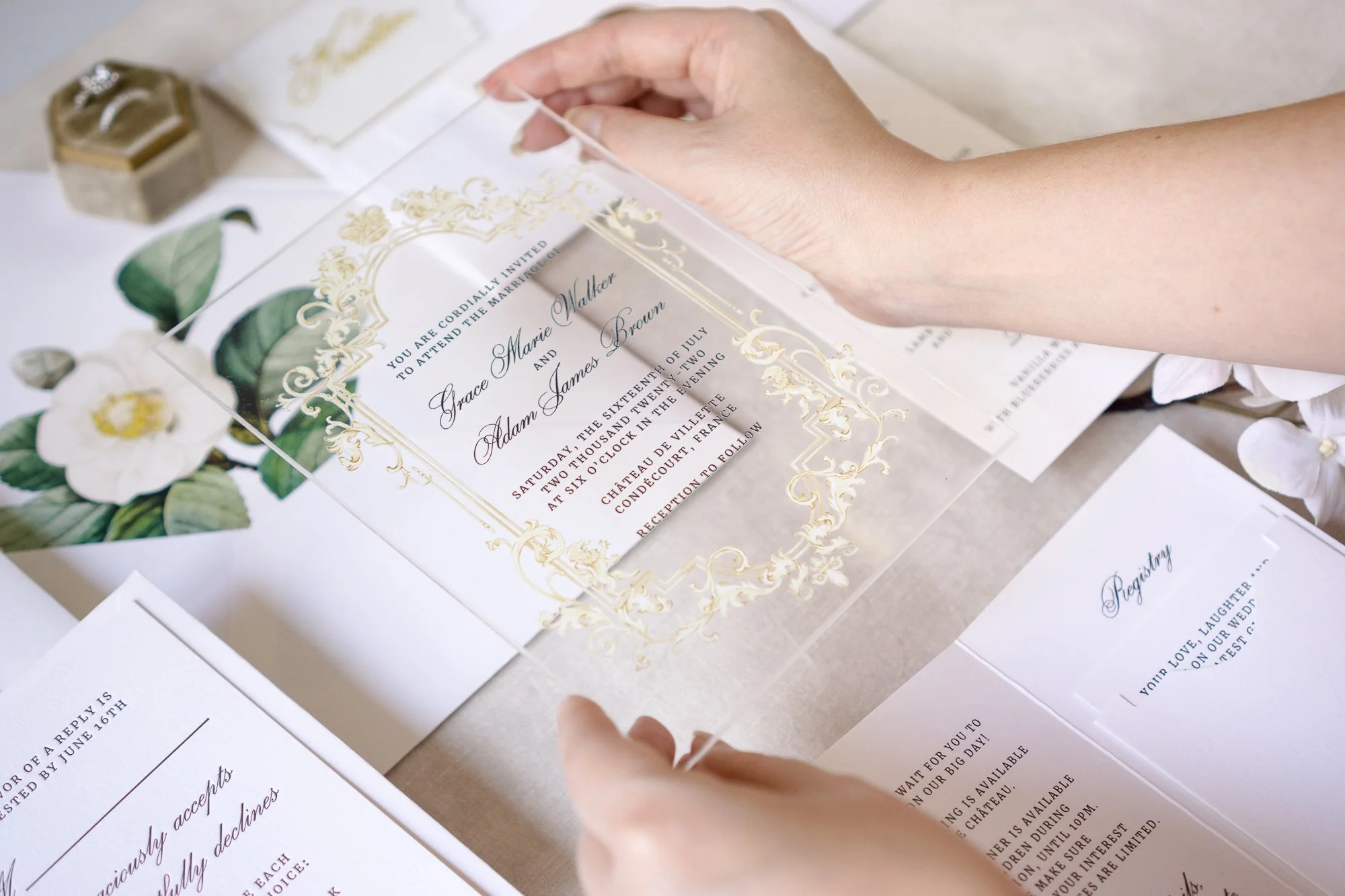 Acrylic wedding invitations | Lettering By GRG