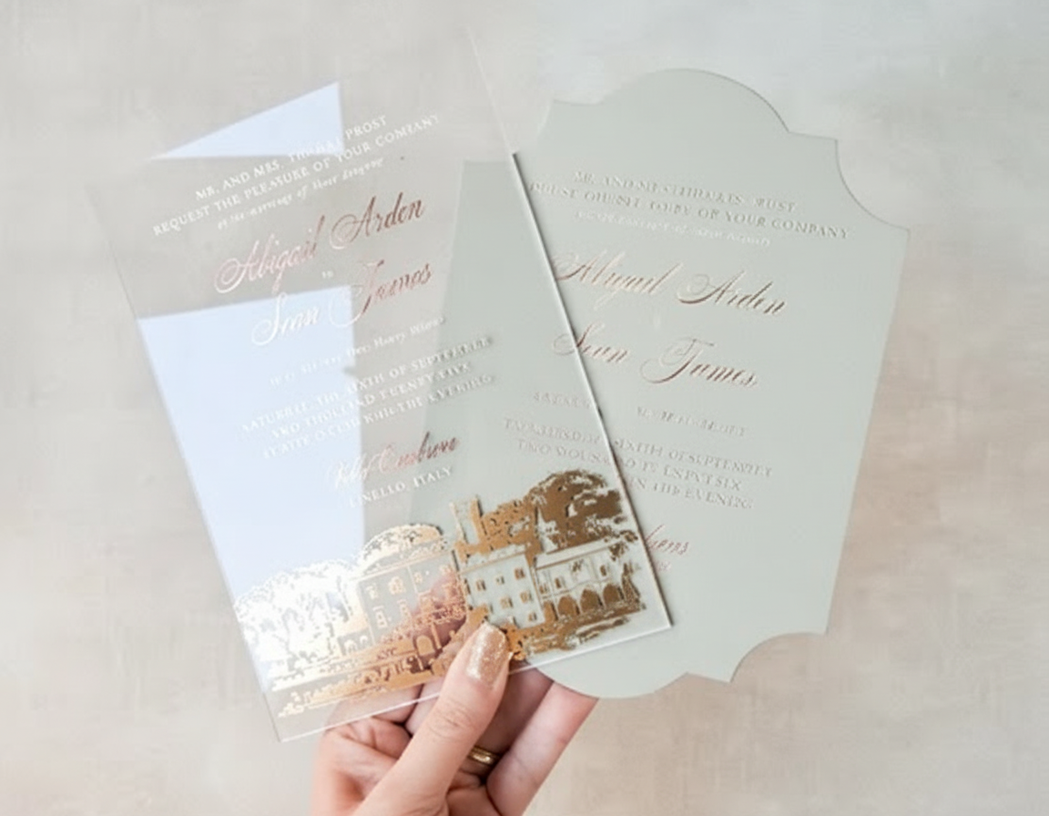 Luxury transparent acrylic wedding invitations | Lettering By GRG