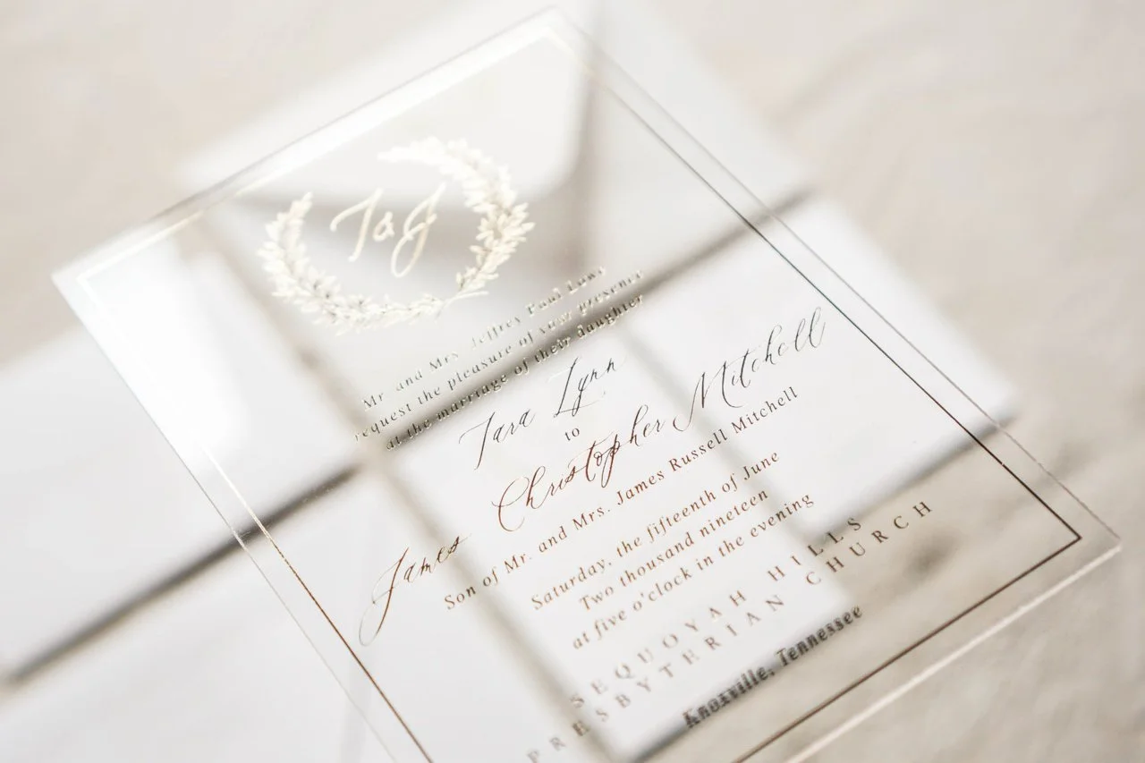 Luxury transparent acrylic wedding invitations | Lettering By GRG