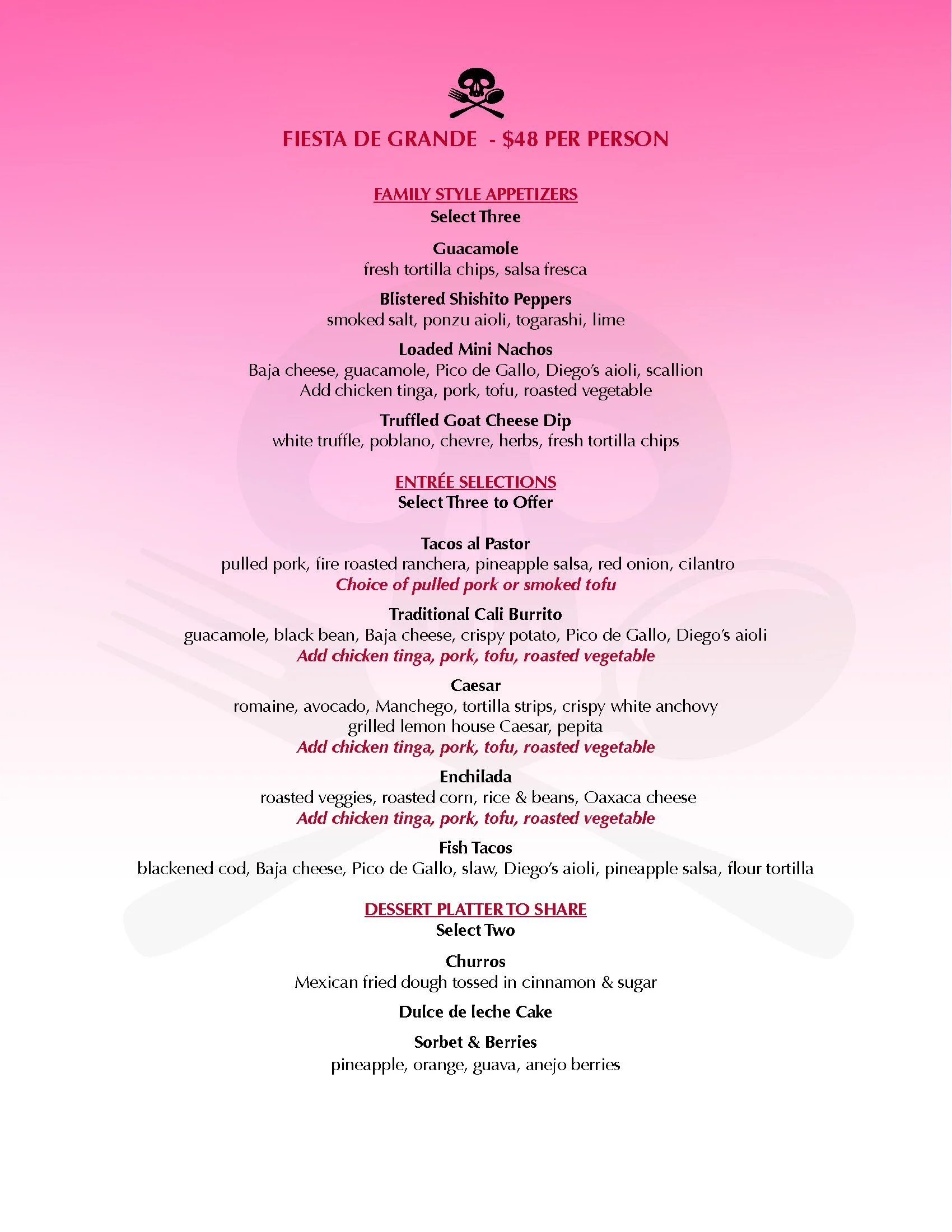 PRIVATE EVENT MENUS — Diego's Newport