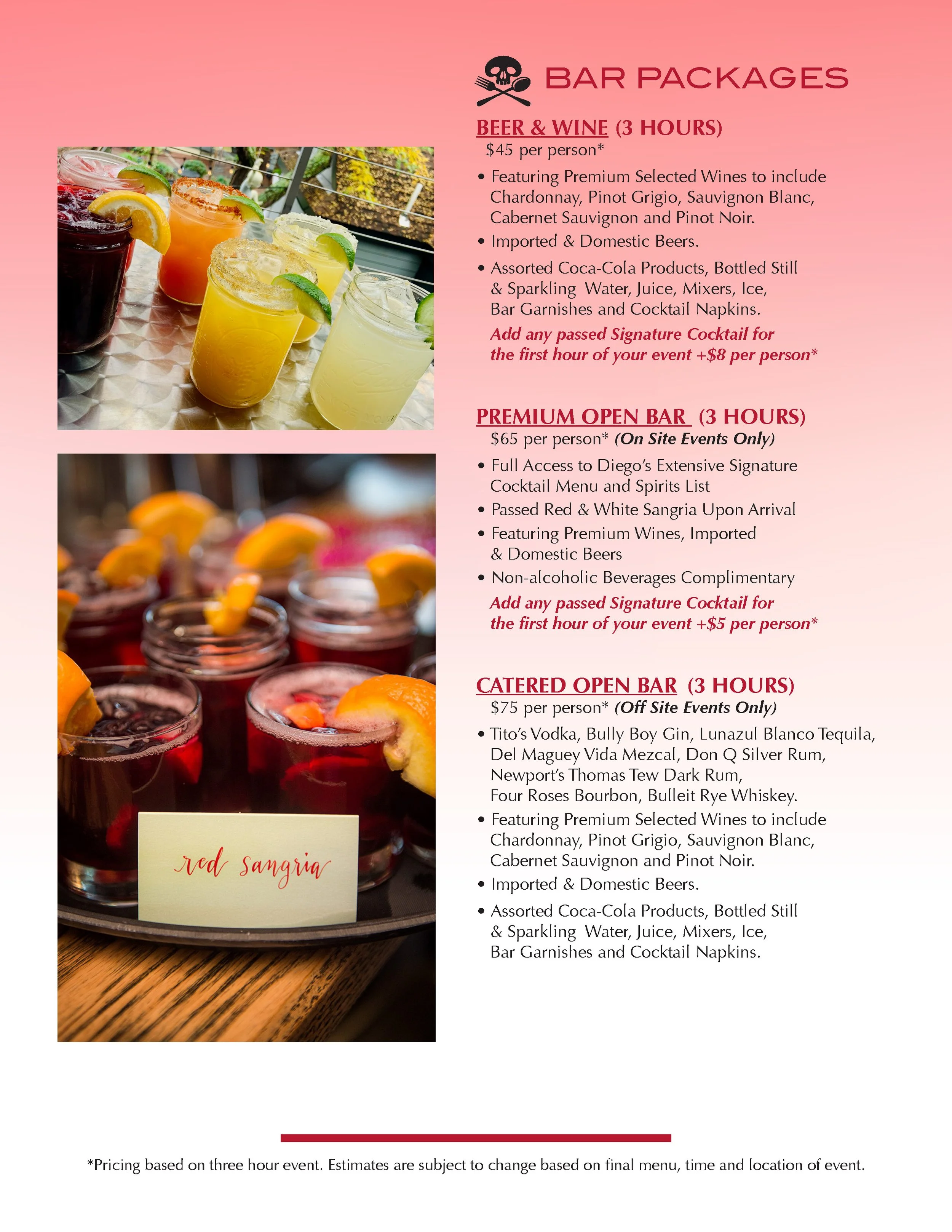 PRIVATE EVENT MENUS — Diego's Newport