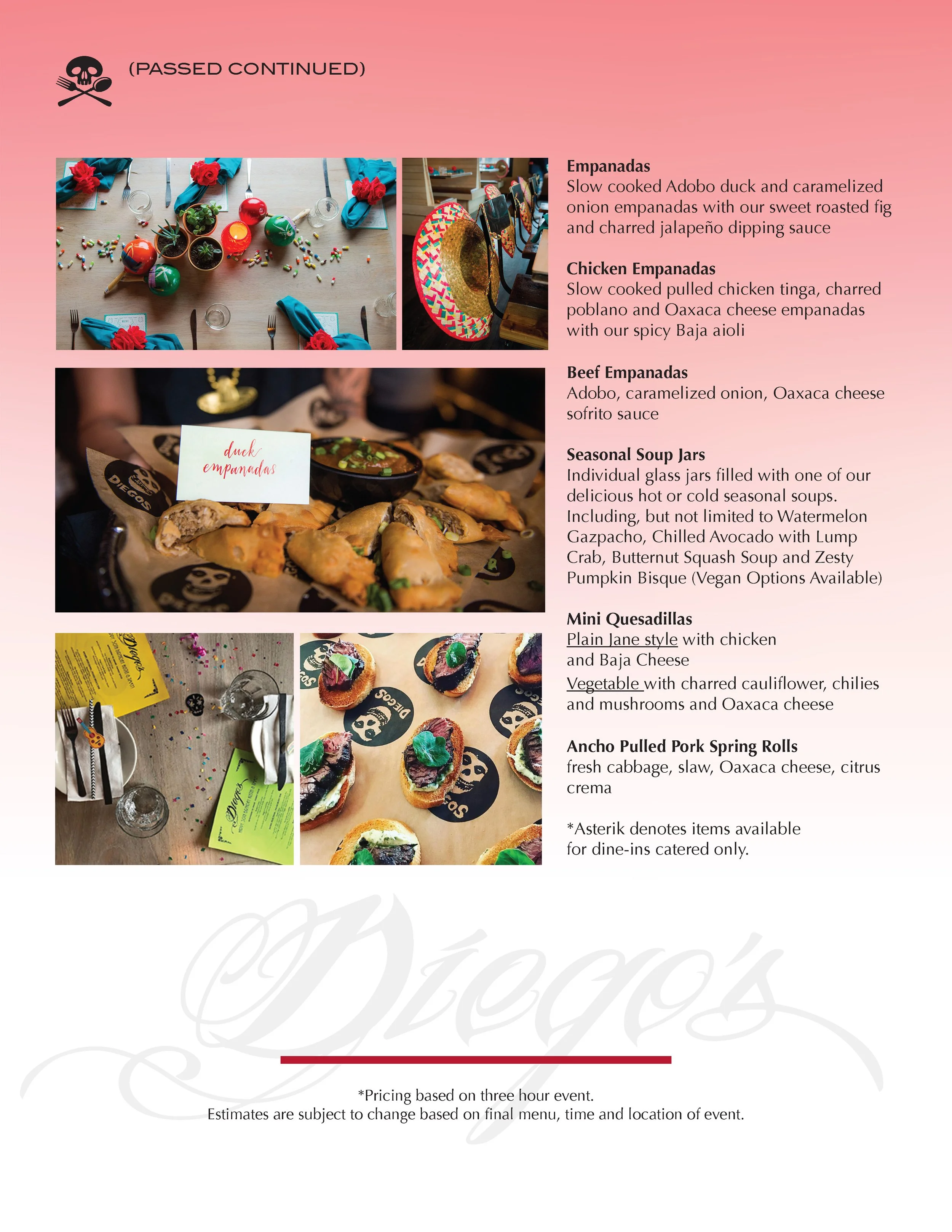 PRIVATE EVENT MENUS — Diego's Newport