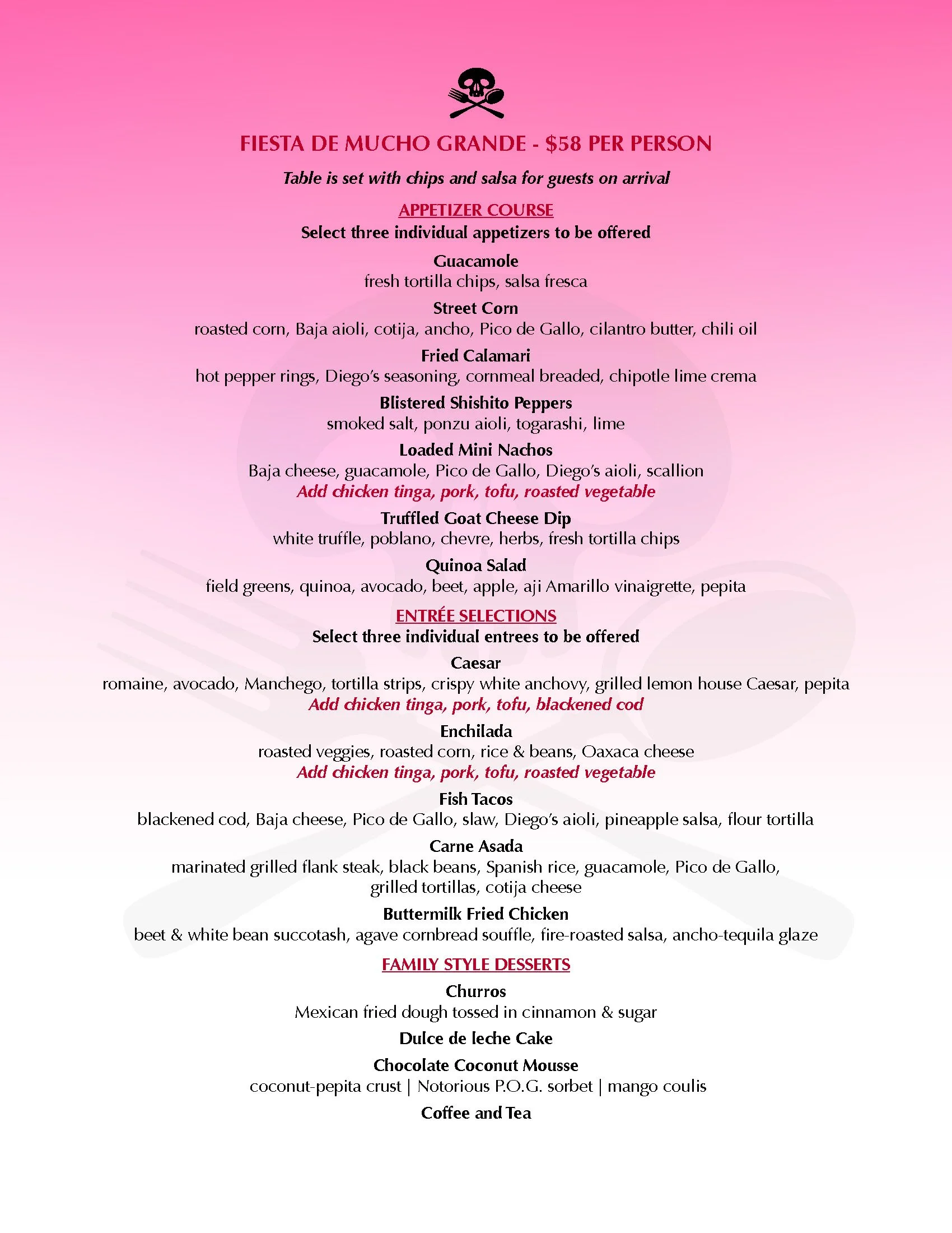 PRIVATE EVENT MENUS — Diego's Newport