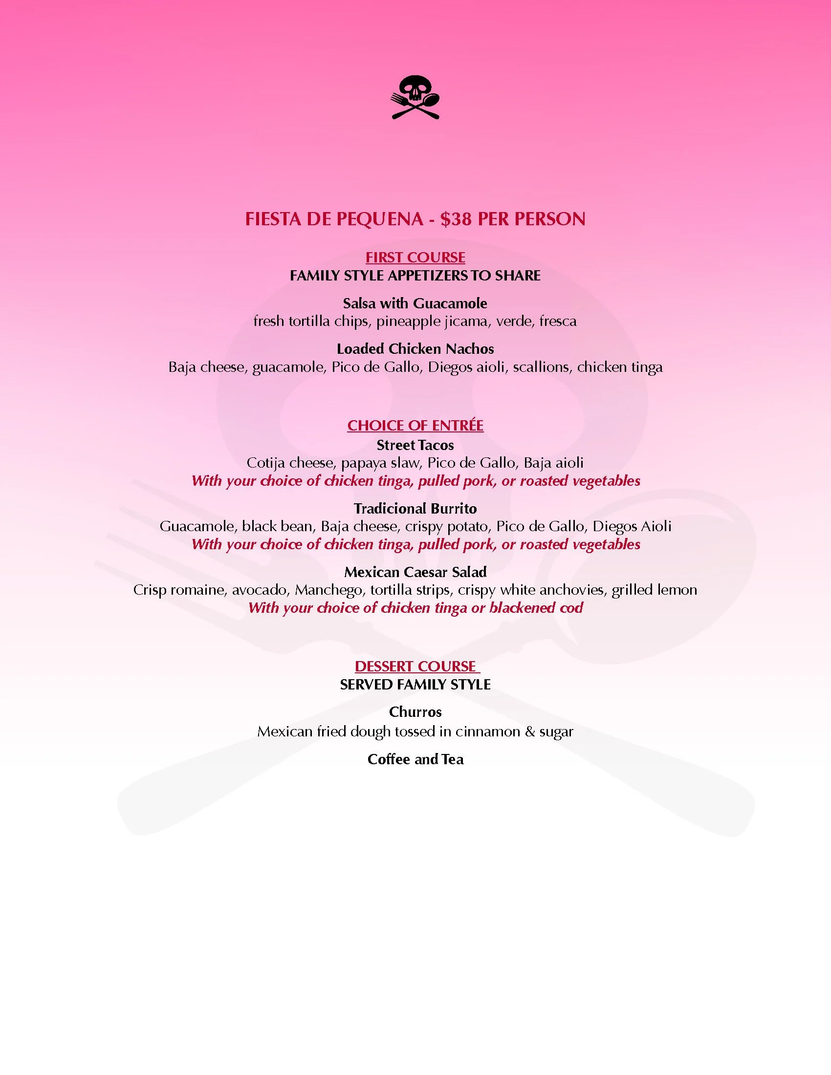 PRIVATE EVENT MENUS — Diego's Newport