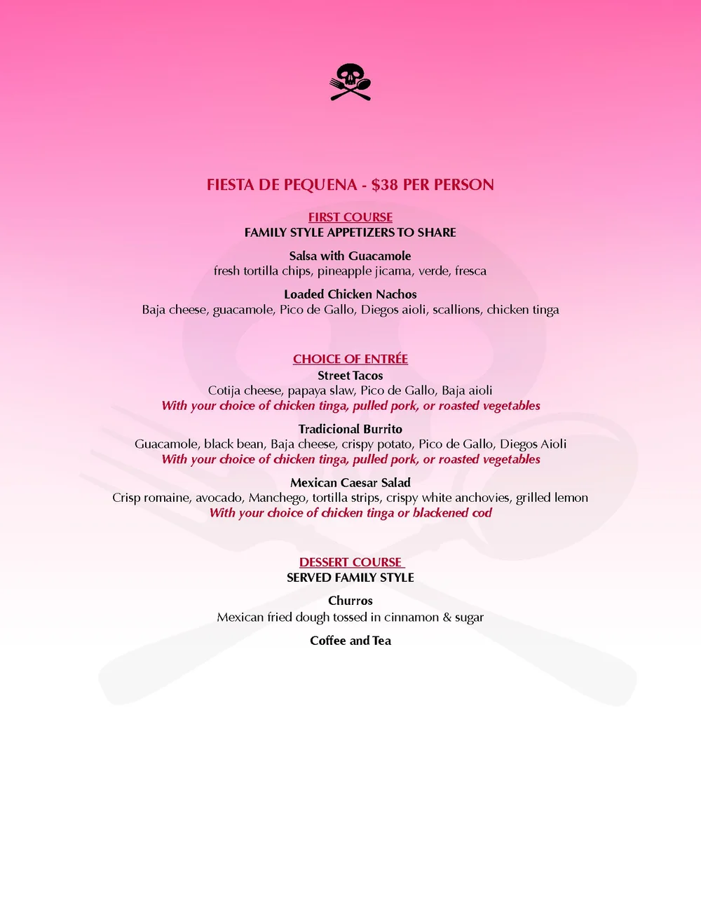 PRIVATE EVENT MENUS — Diego's Newport