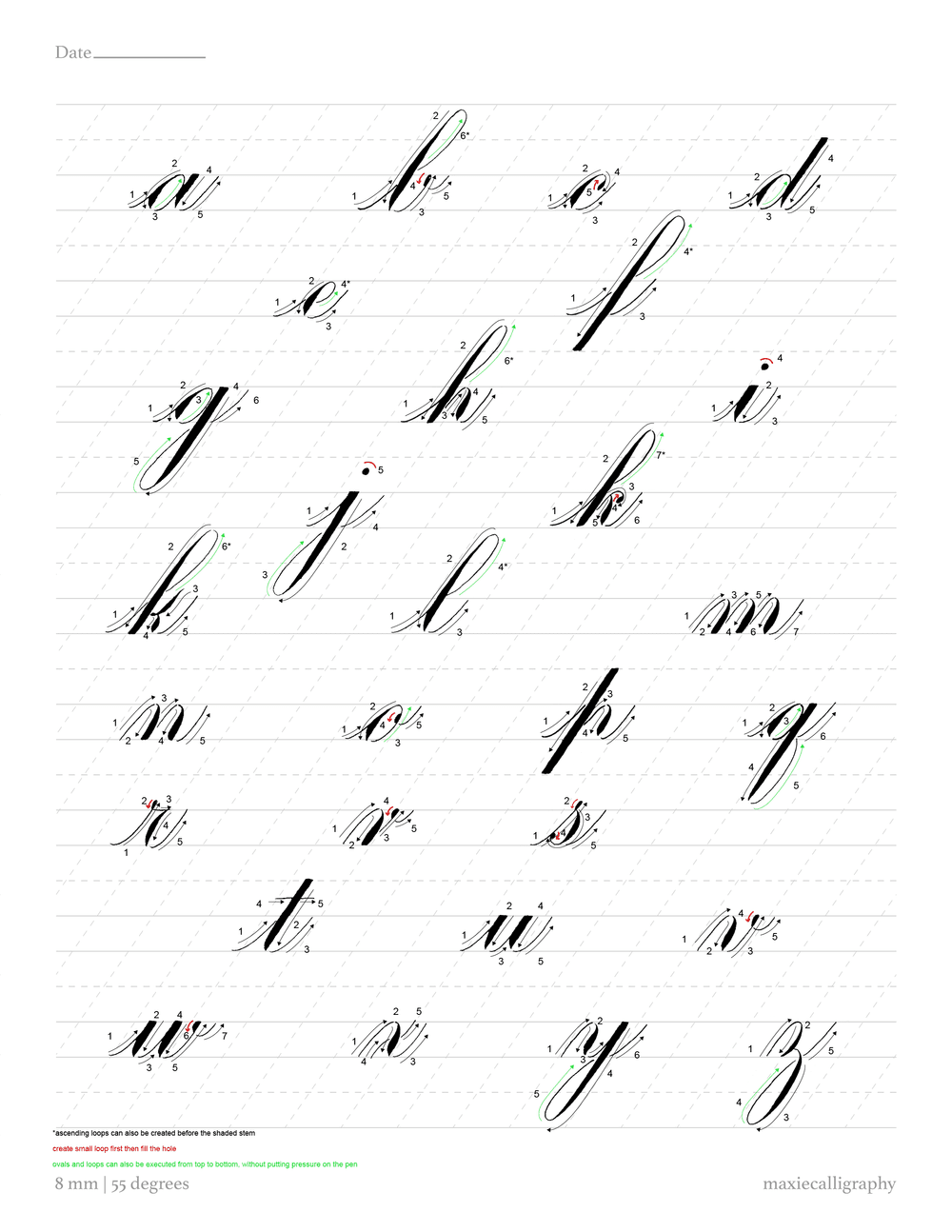 Basic Strokes - Lowercase — Maxie Calligraphy