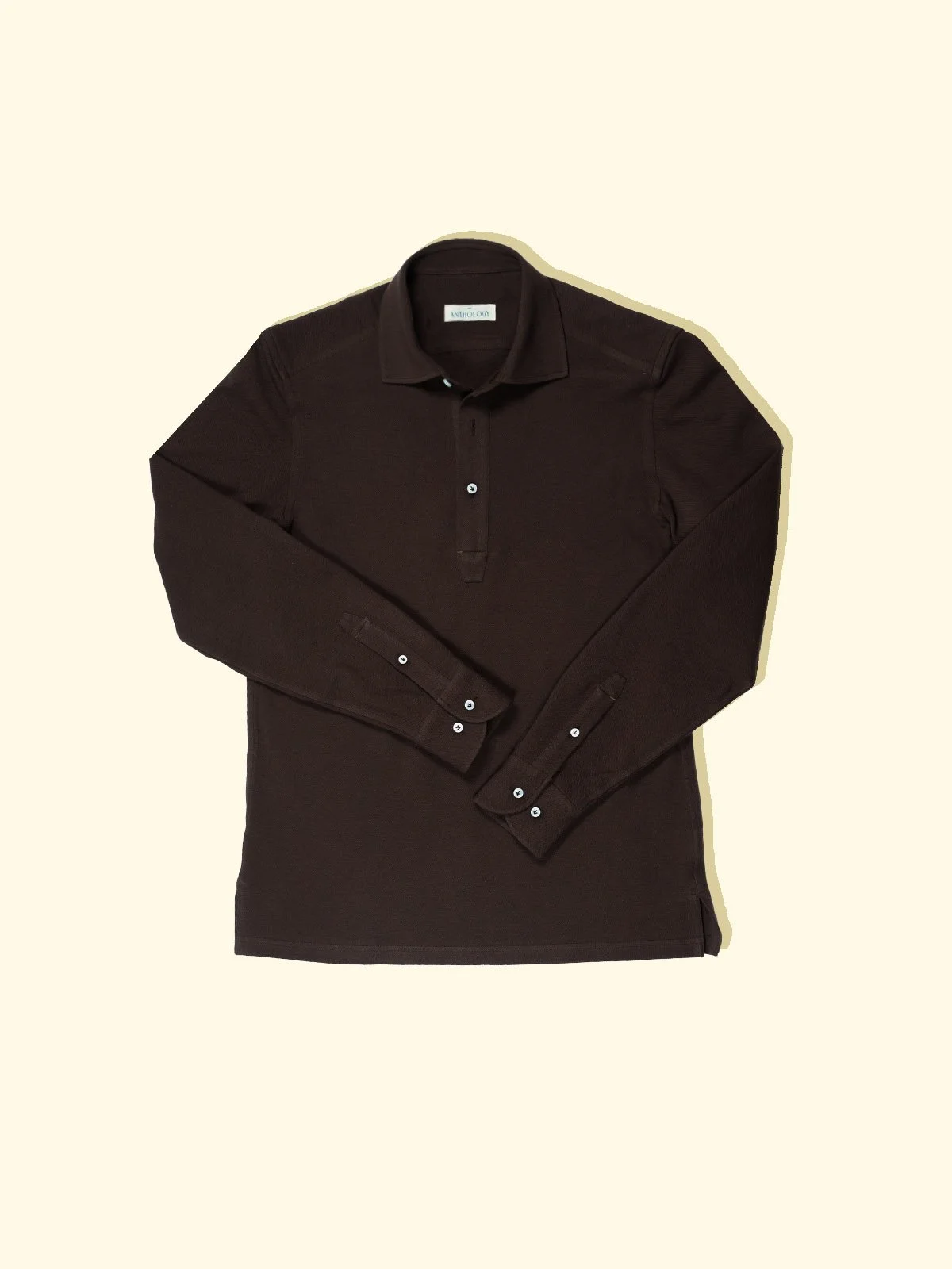 Pique Long Sleeve Spread Collar Polo - Chocolate Brown — The Anthology