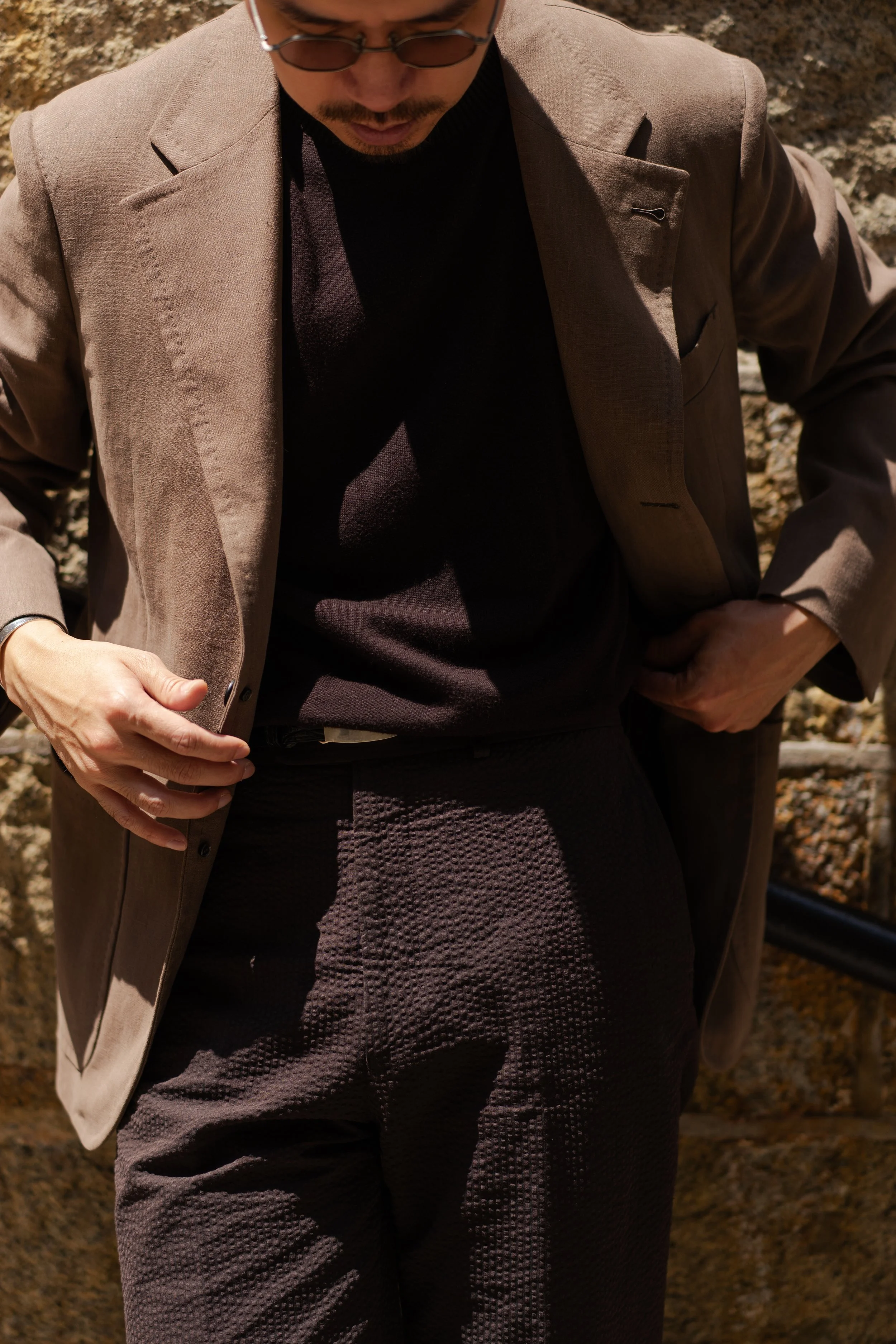 Sueded Linen Suit Jacket - Cappuccino — The Anthology
