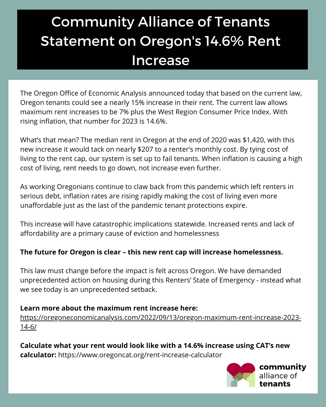 CAT Statement on New 14.6% Rent Increase — Community Alliance of Tenants