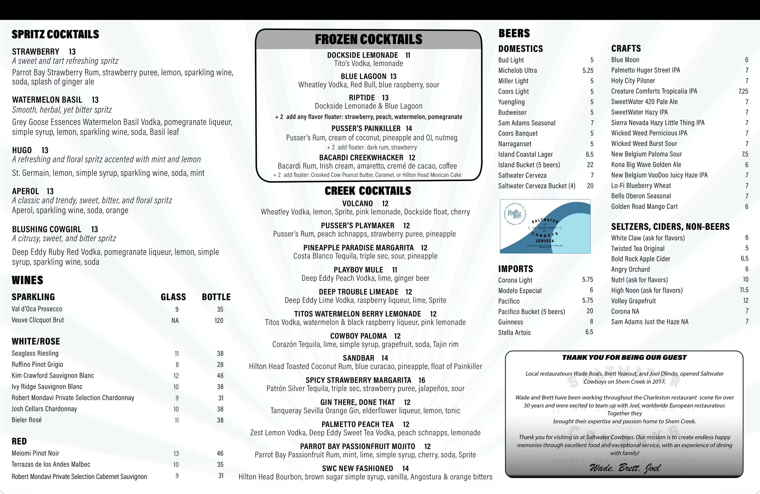 Drink Menu — SALTWATER COWBOYS