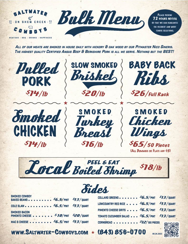 Bulk Menu SALTWATER COWBOYS