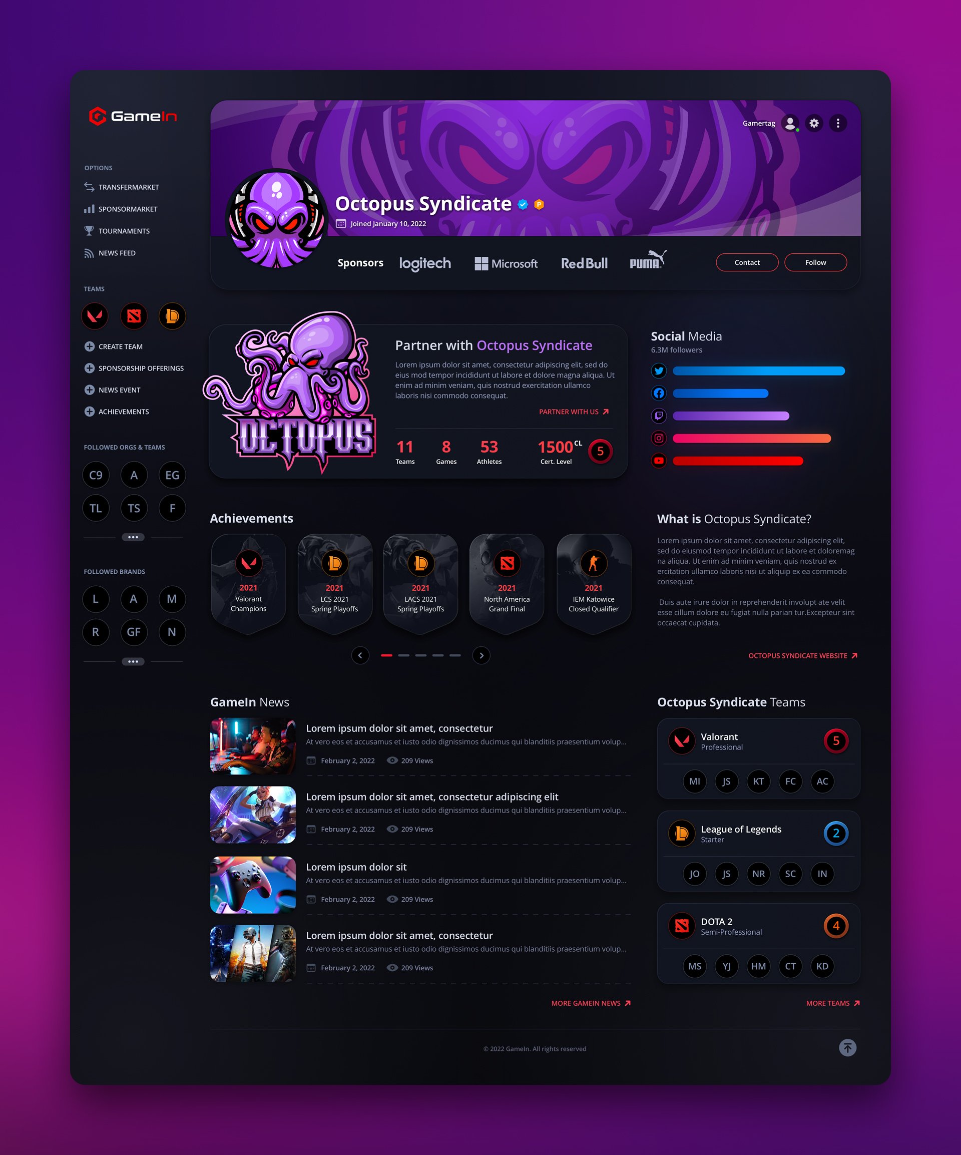 GameIn Esports Gaming Web Platform UI/UX Design — The Skins Factory, an ...