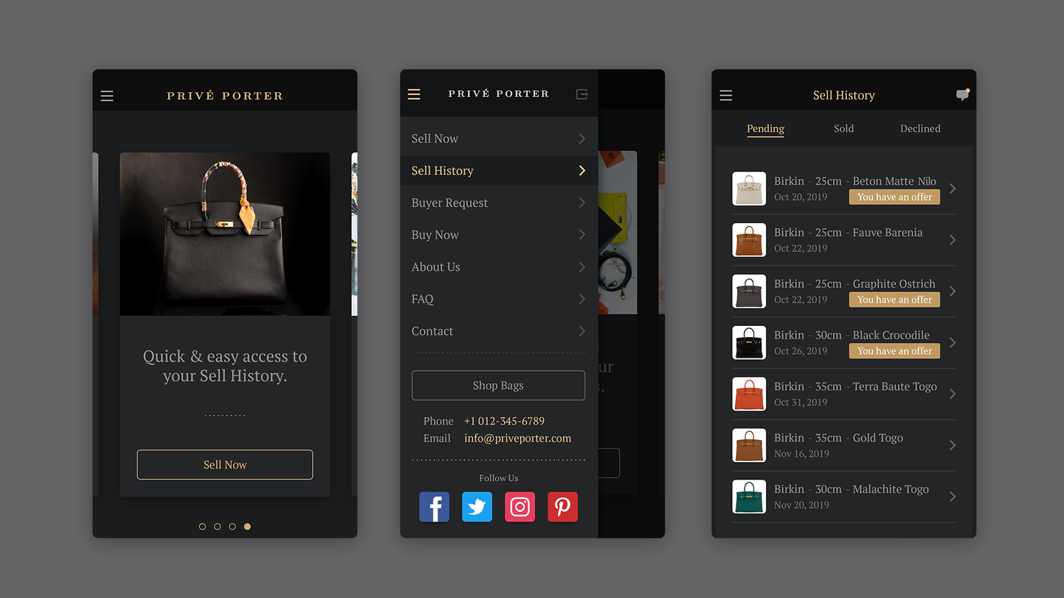 PRIVÉ PORTER Mobile App UI/UX Design — The Skins Factory | UI/UX Design ...