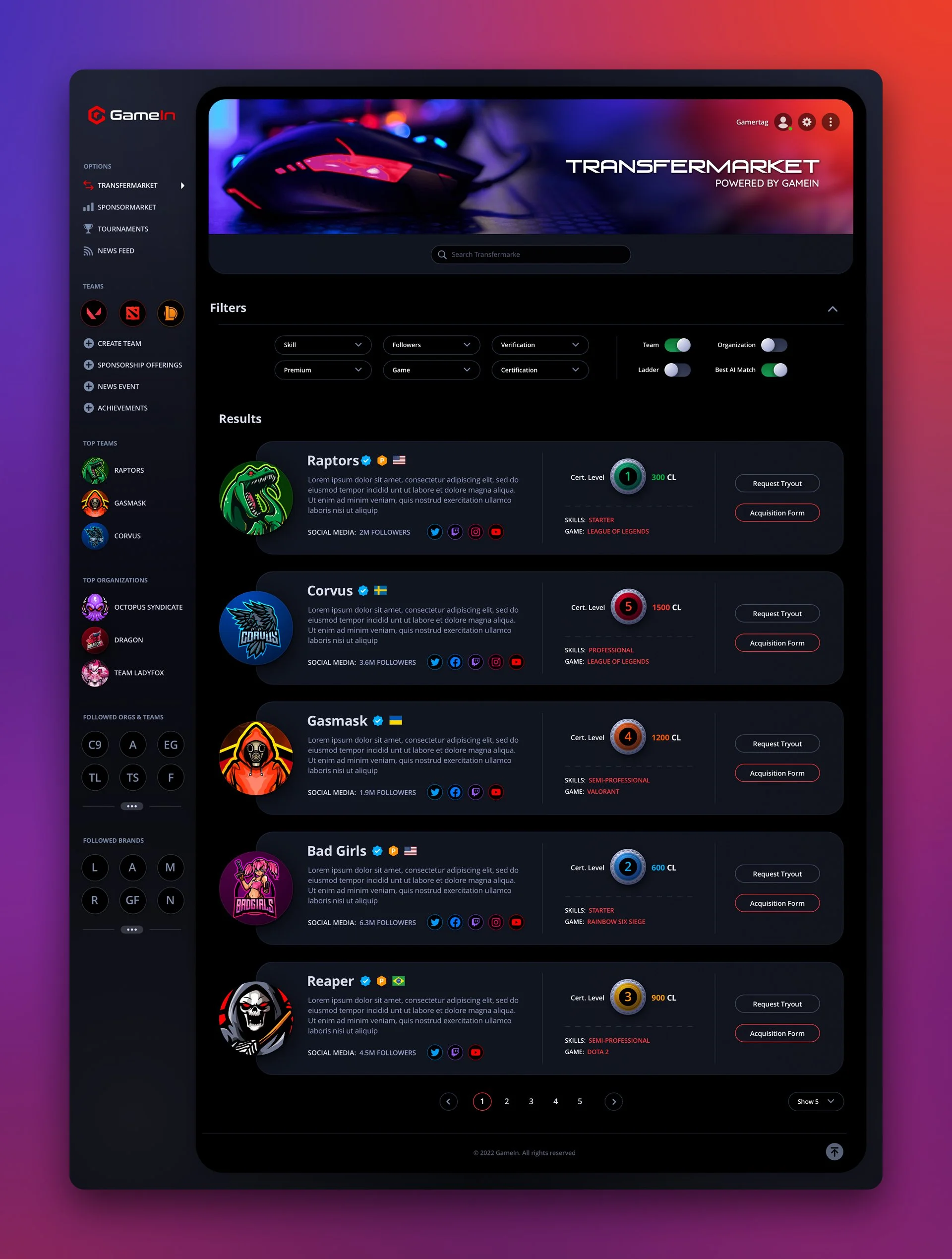 GameIn Esports Gaming Web Platform UI/UX Design — UI/UX, Brand & Web ...