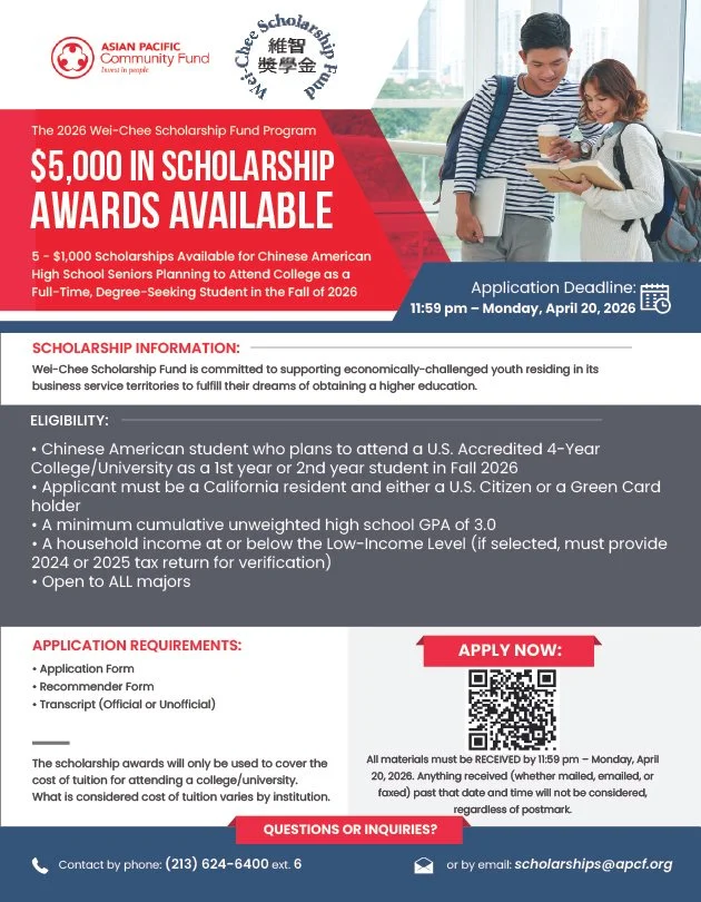 Wei-Chee Scholarship Fund Program — Asian Pacific Community Fund
