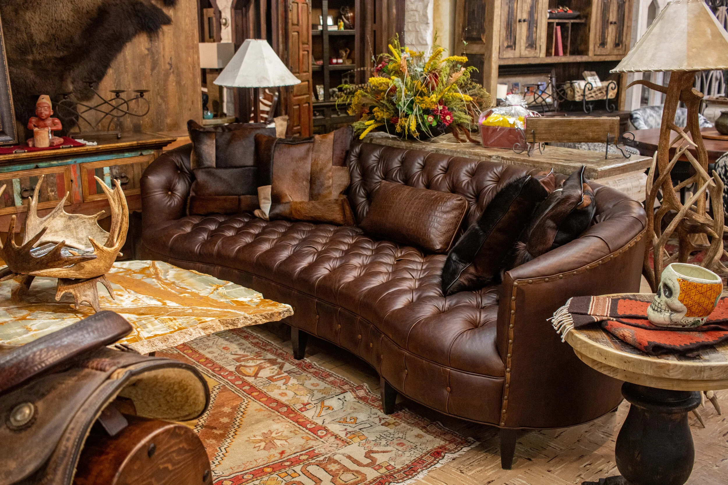 Rustic Leather Sofa With Chaise | Baci Living Room