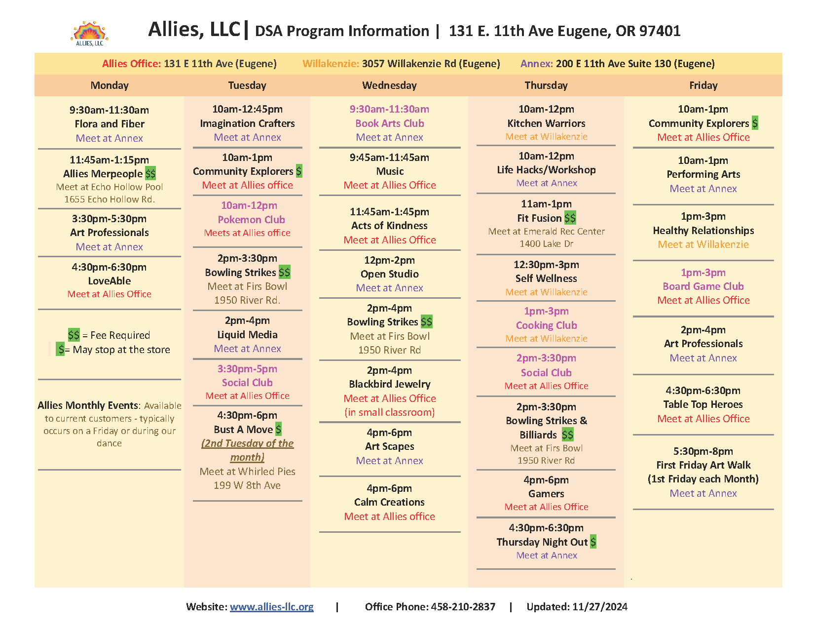 DSA Program Schedule (Eugene) — Allies, LLC