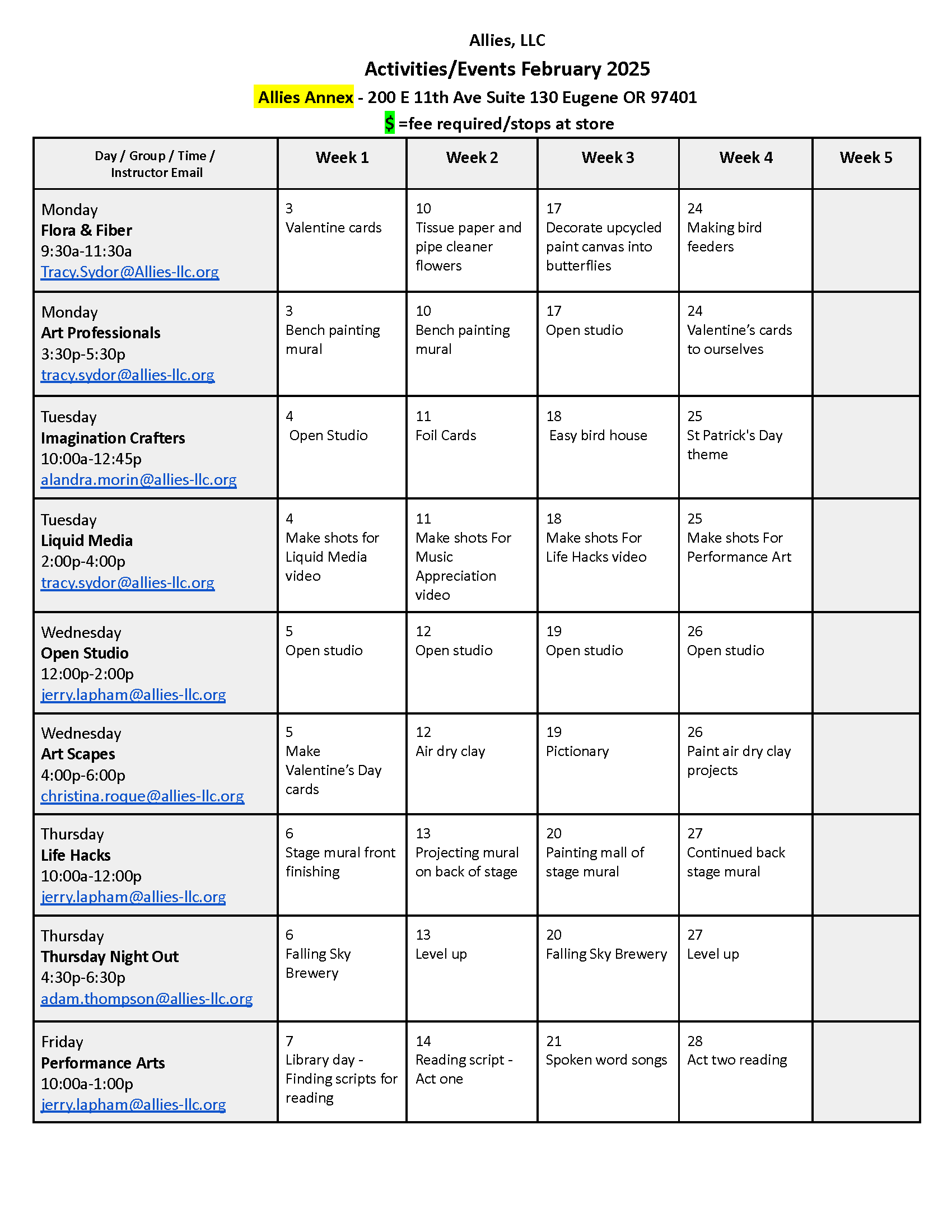 DSA Program Schedule (Eugene) — Allies, LLC