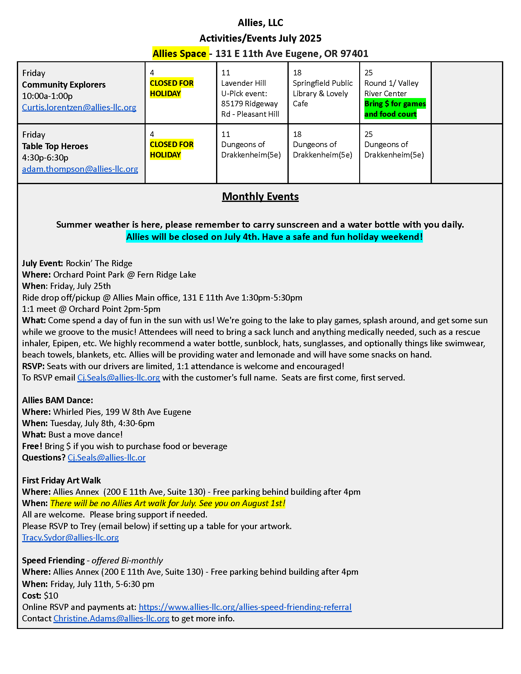DSA Program Schedule (Eugene) — Allies, LLC