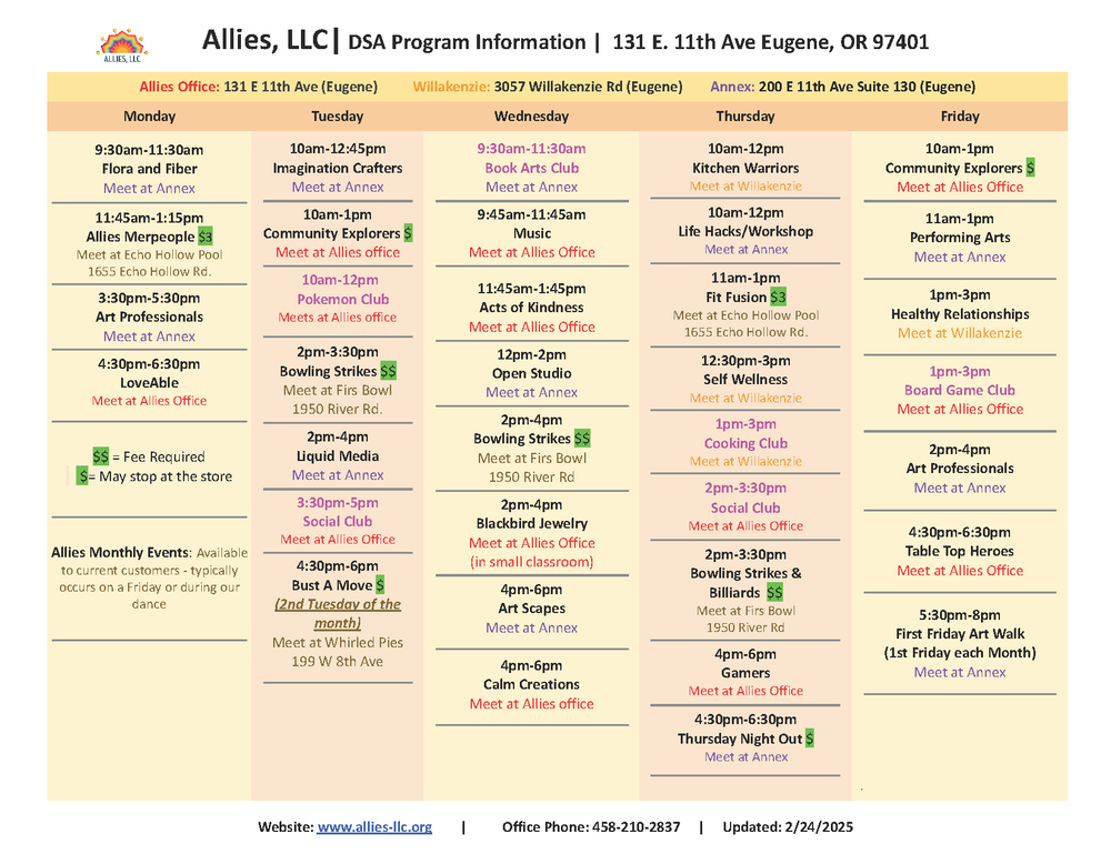 DSA Program Schedule (Eugene) — Allies, LLC