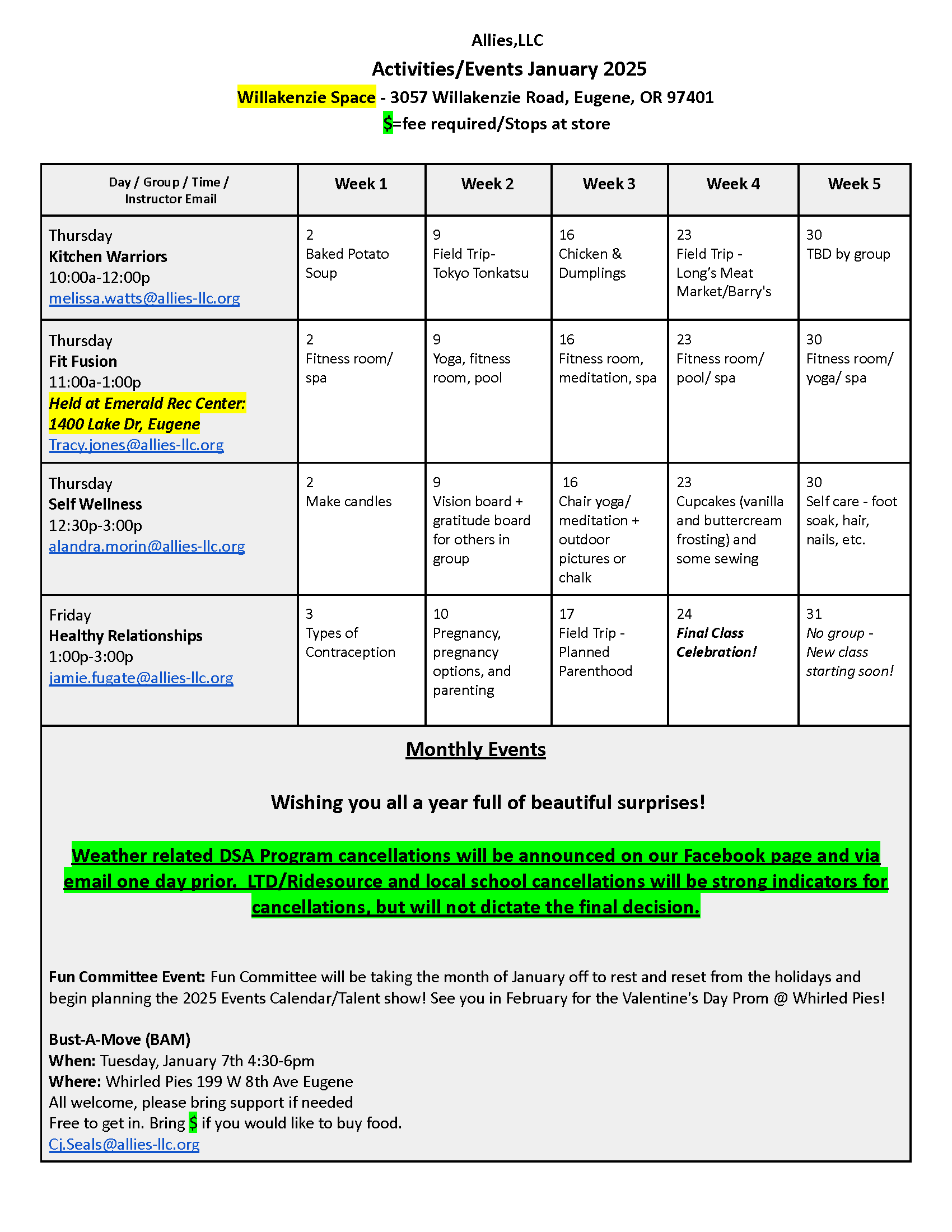 DSA Program Schedule (Eugene) — Allies, LLC