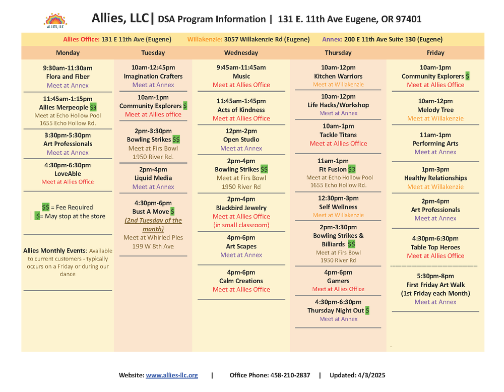 DSA Program Schedule (Eugene) — Allies, LLC