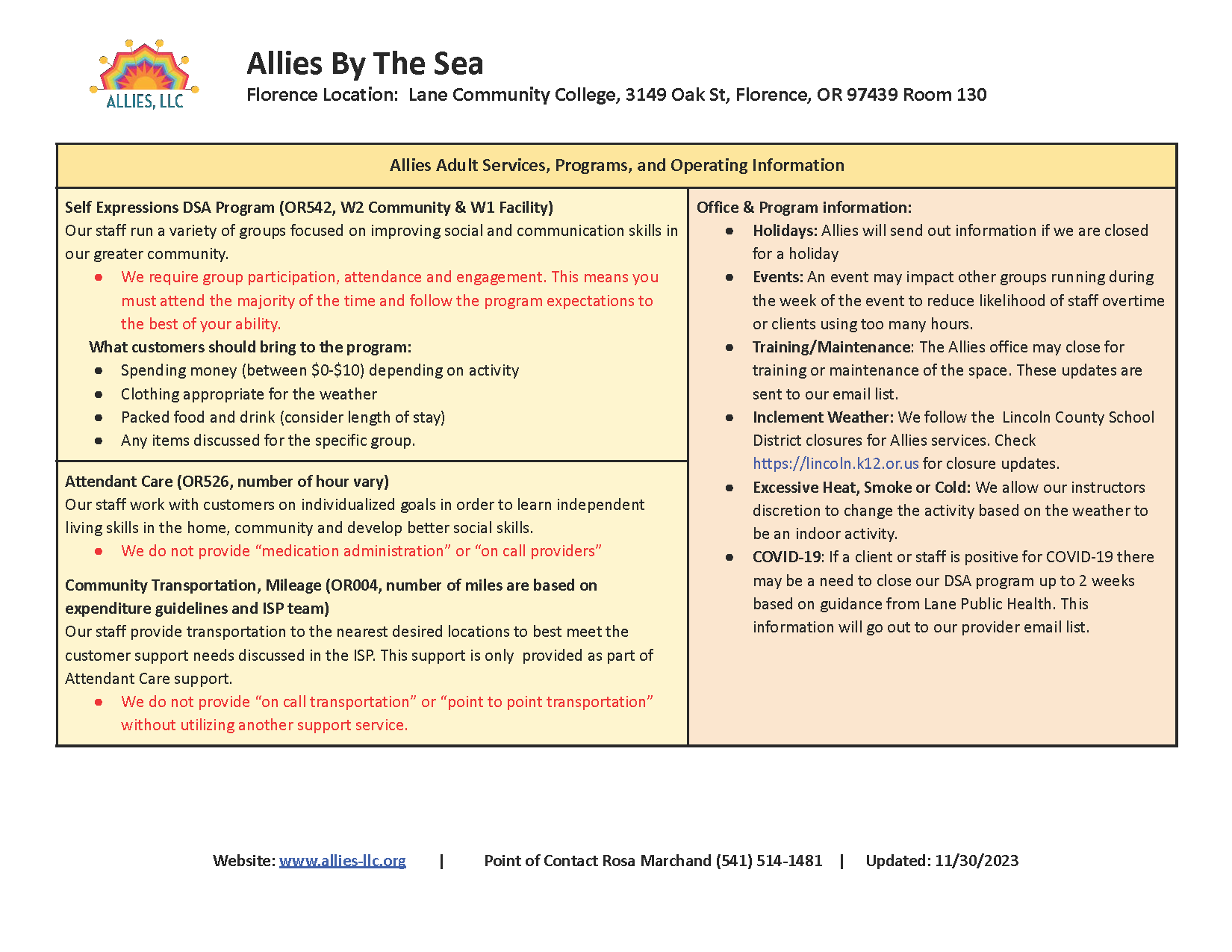 Allies by the Sea Program Schedule — Allies, LLC