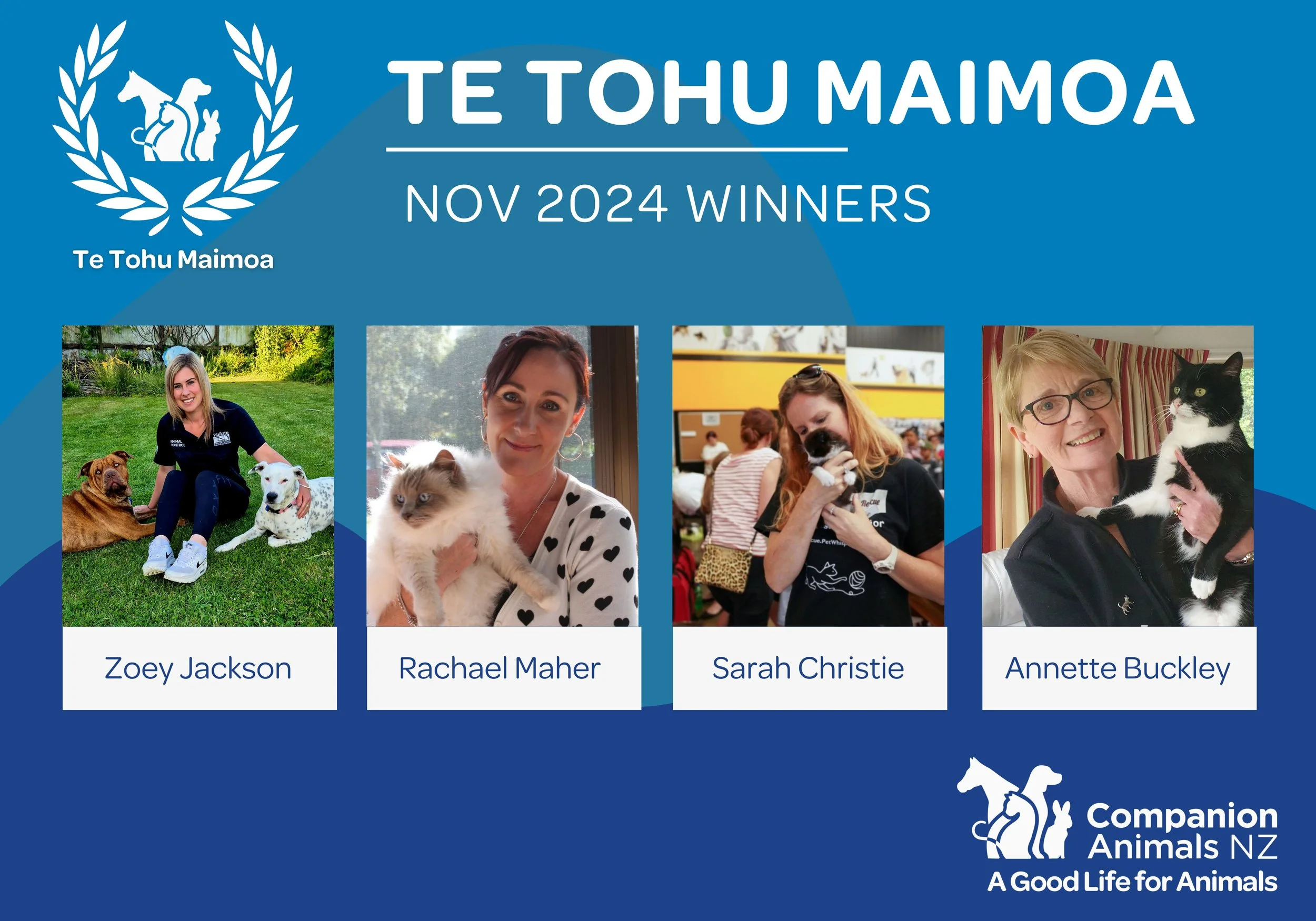 Te Tohu Maimoa winners for November 2024 — Companion Animals New Zealand