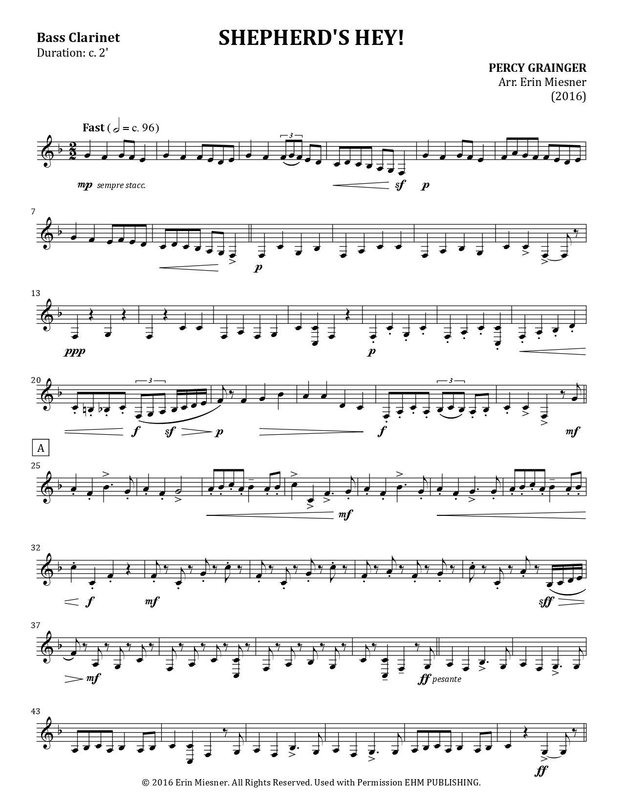 Shepherd's Hey for Clarinet Quartet — EHM Publishing