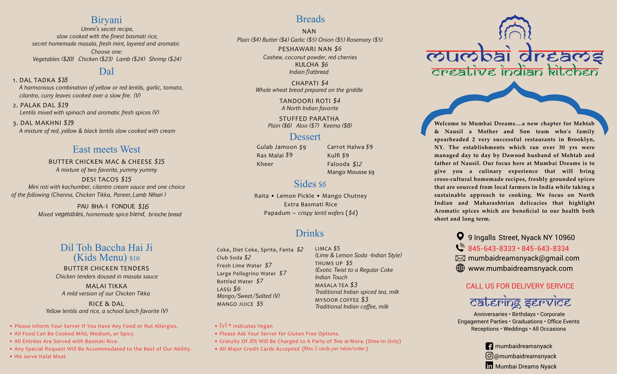 Menu — Mumbai Dreams