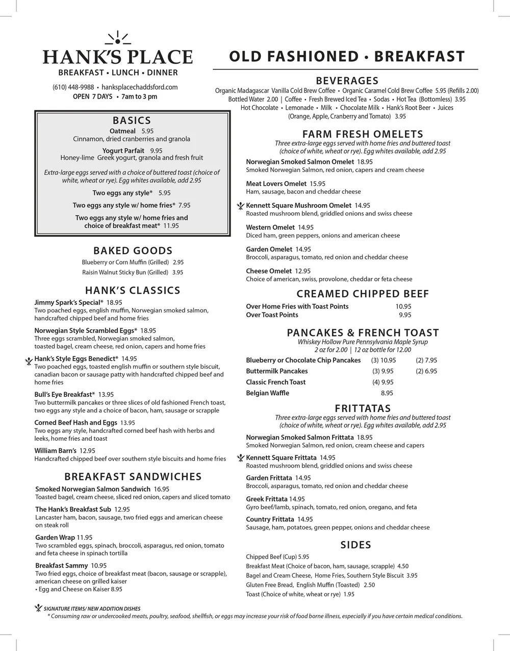 Menu — Hank's Place
