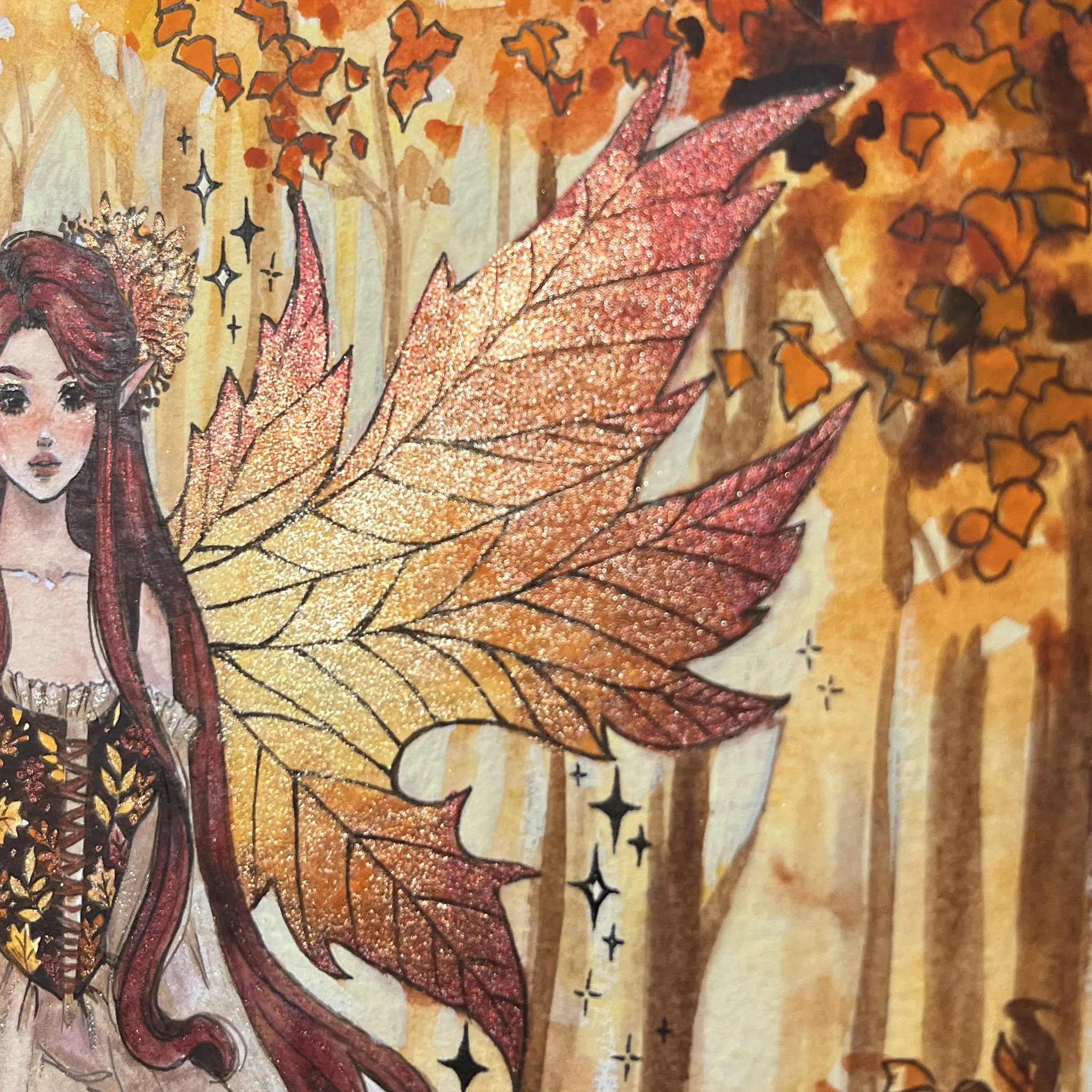 Autumn Fairy Original art - Embellished with sparkling watercolors ...