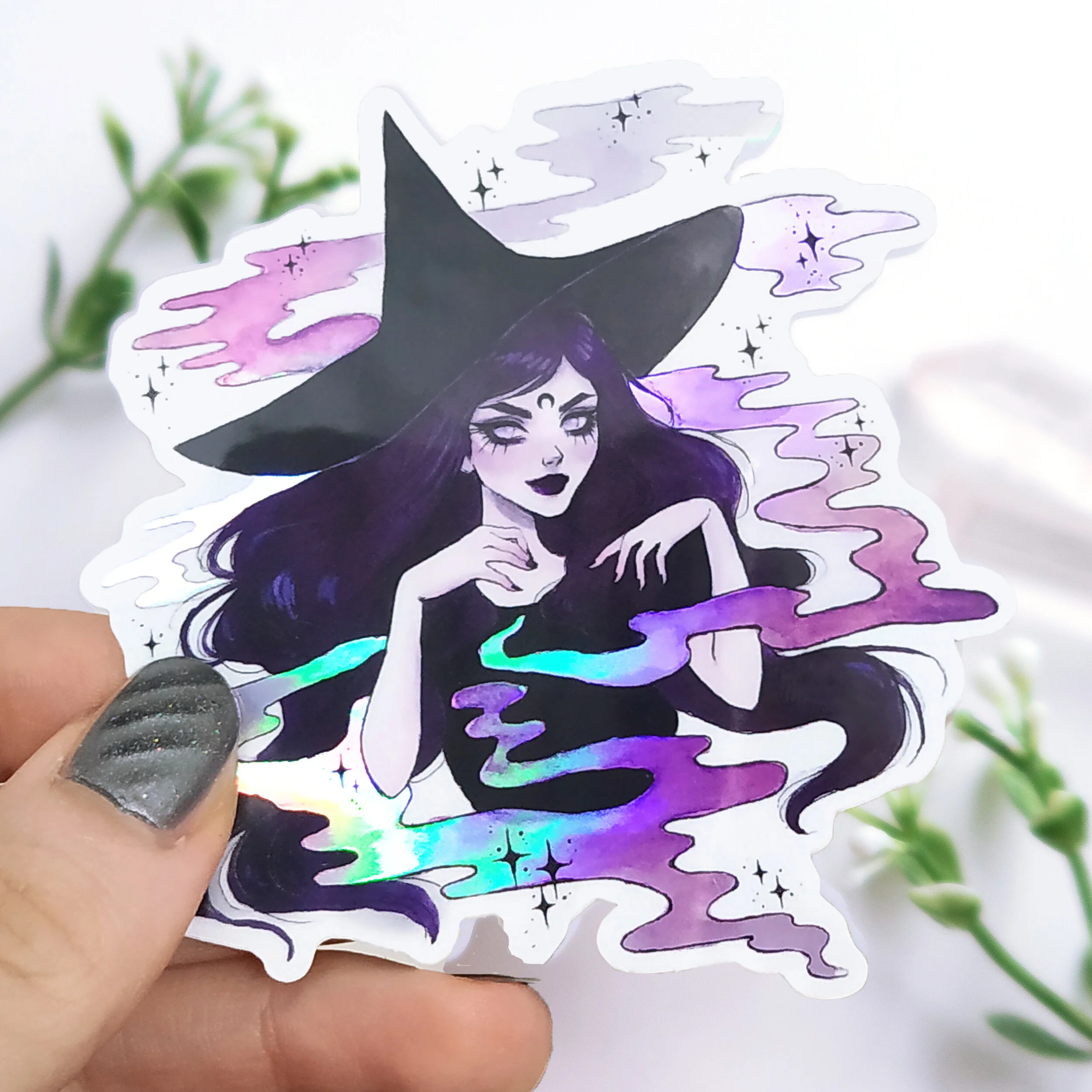 Hex holographic vinyl sticker — Aria-Illustration