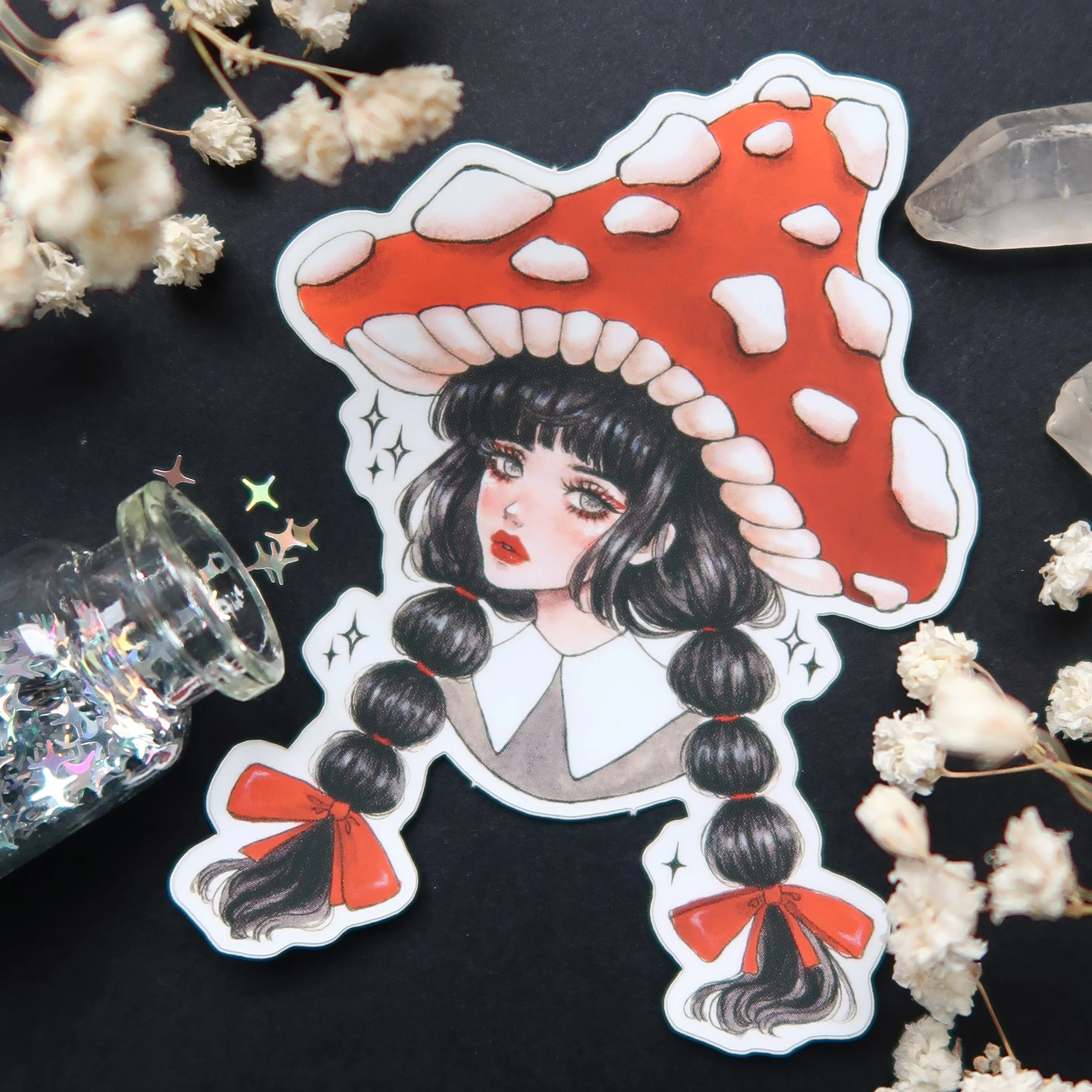 Mushroom head shimmery sticker — Aria-Illustration