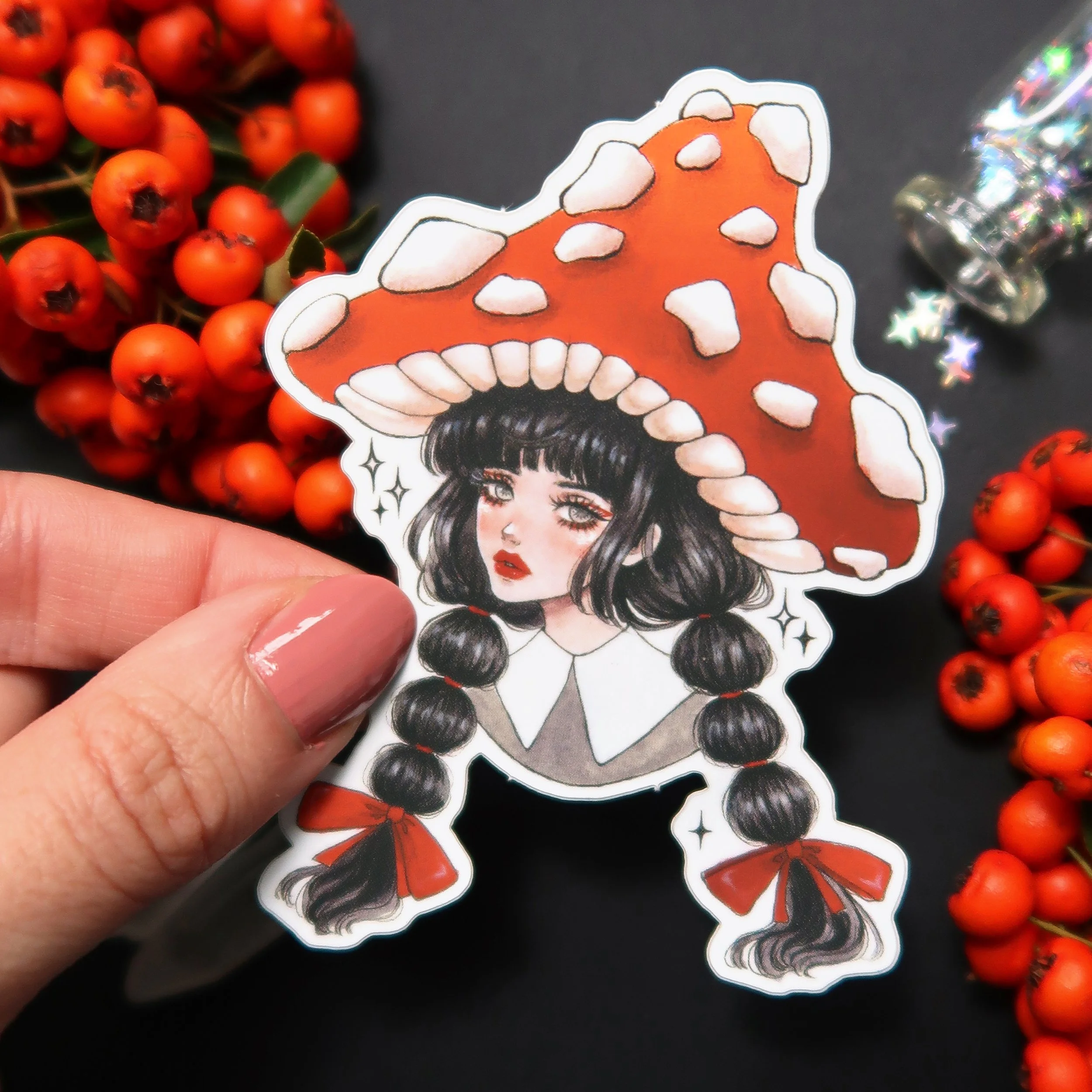 Mushroom head shimmery sticker — Aria-Illustration