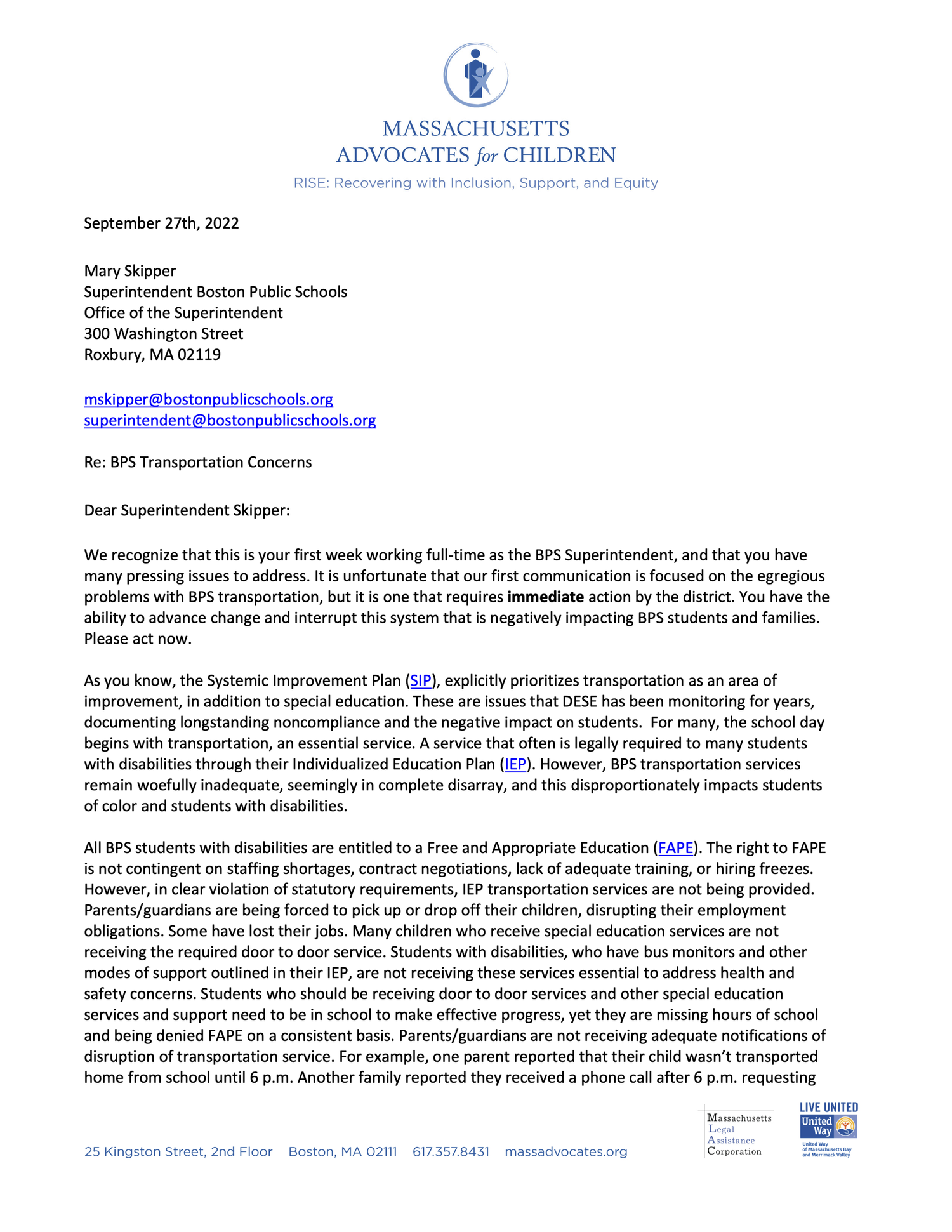 Open Letter to BPS Regarding Transportation Concerns — Massachusetts ...