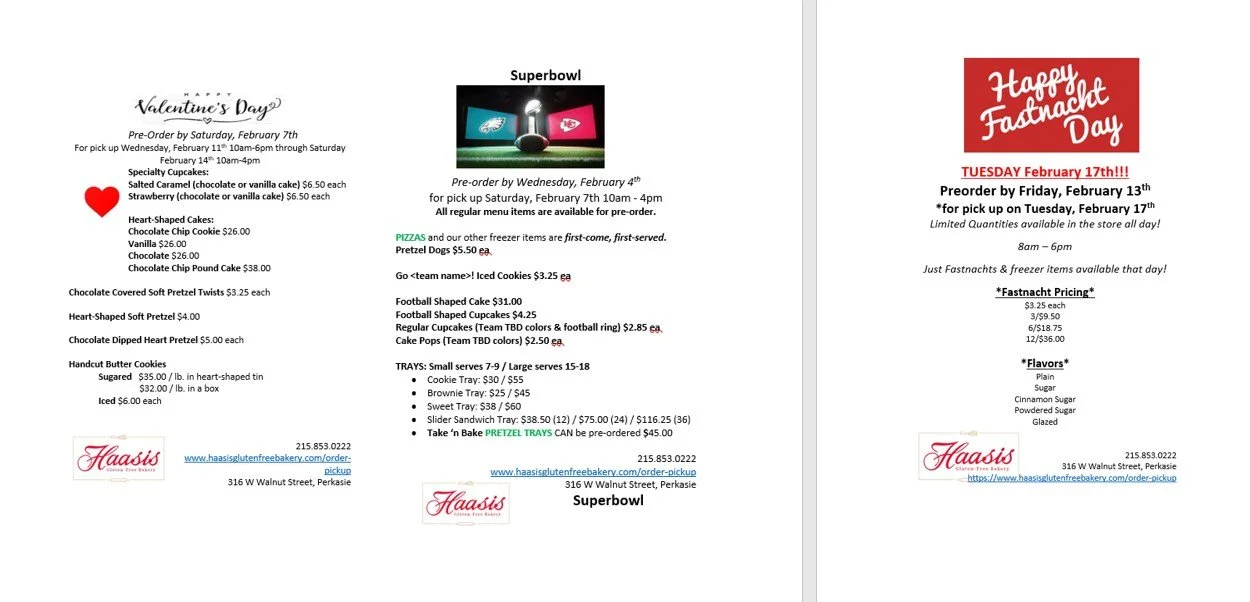Holiday Menus — Haasis Gluten Free Bakery