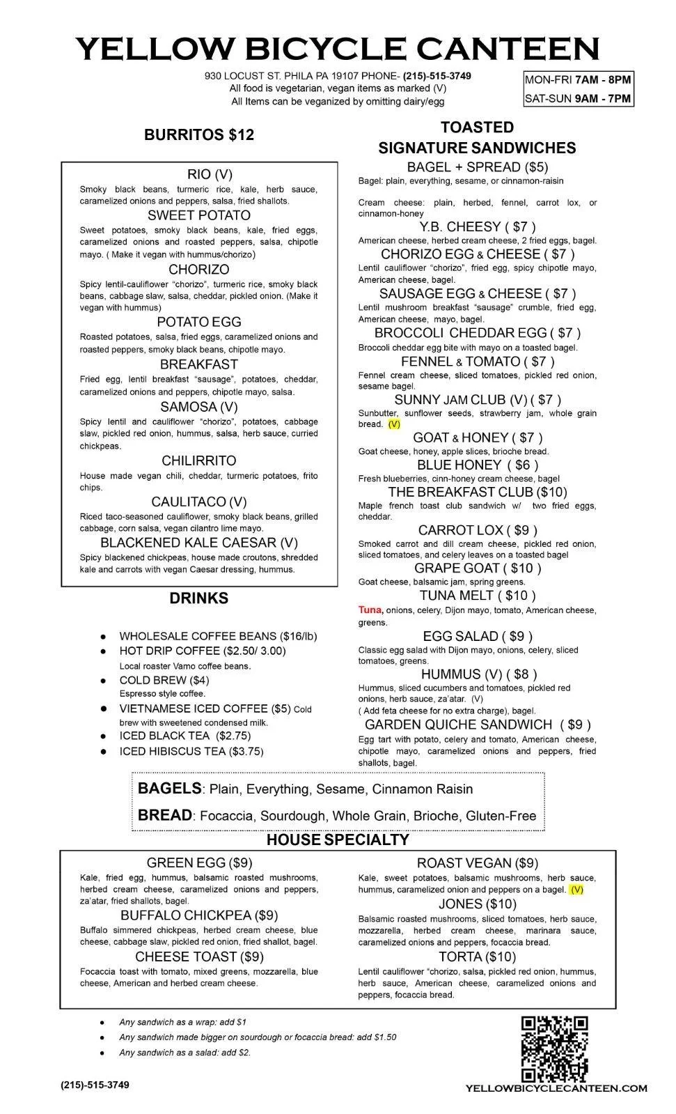 Menu — Yellow Bicycle Canteen
