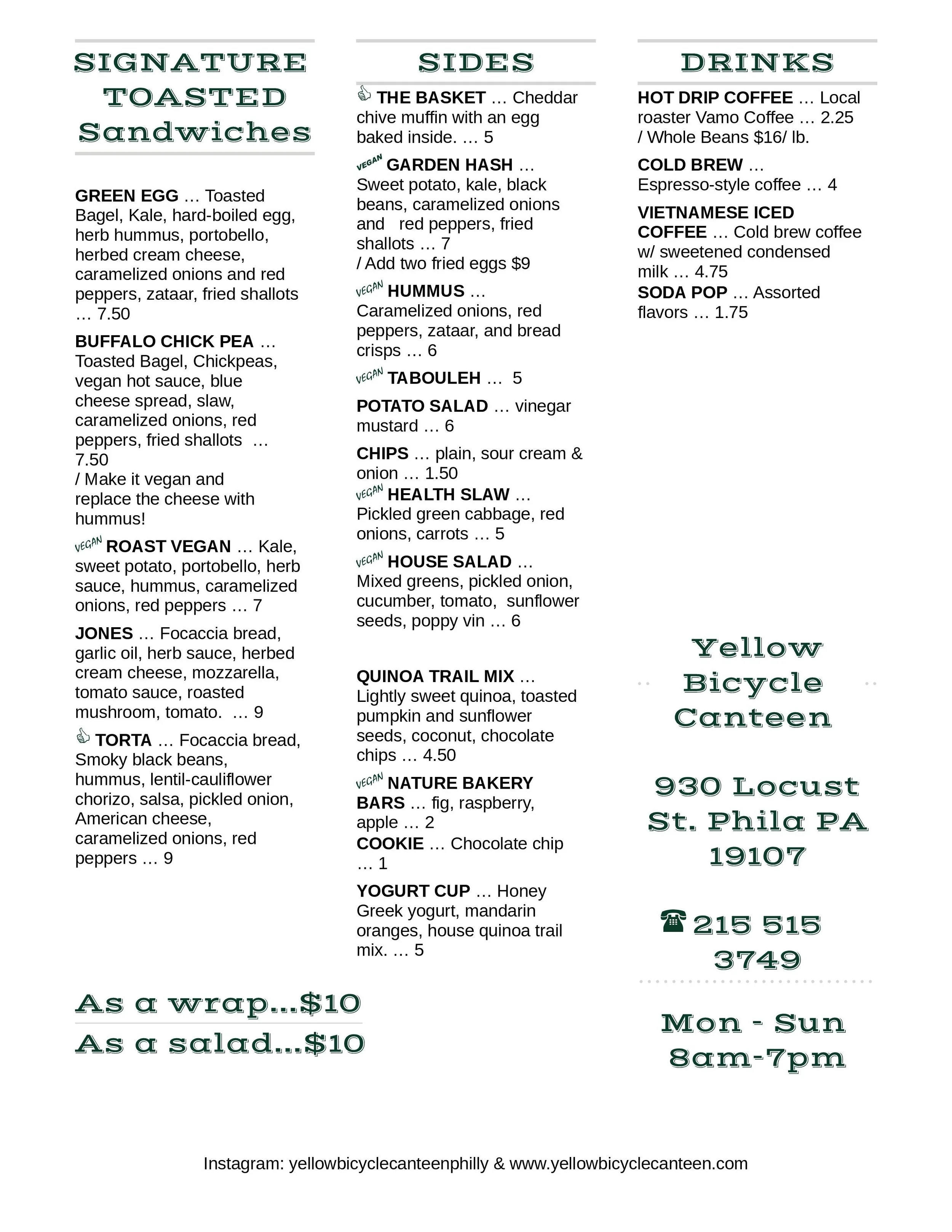 Menu — Yellow Bicycle Canteen